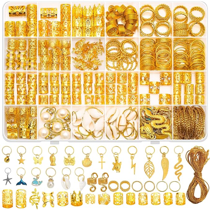 Amazon.com : Qinzave 285PCS Gold Hair Jewelry for Braids, Gold ...