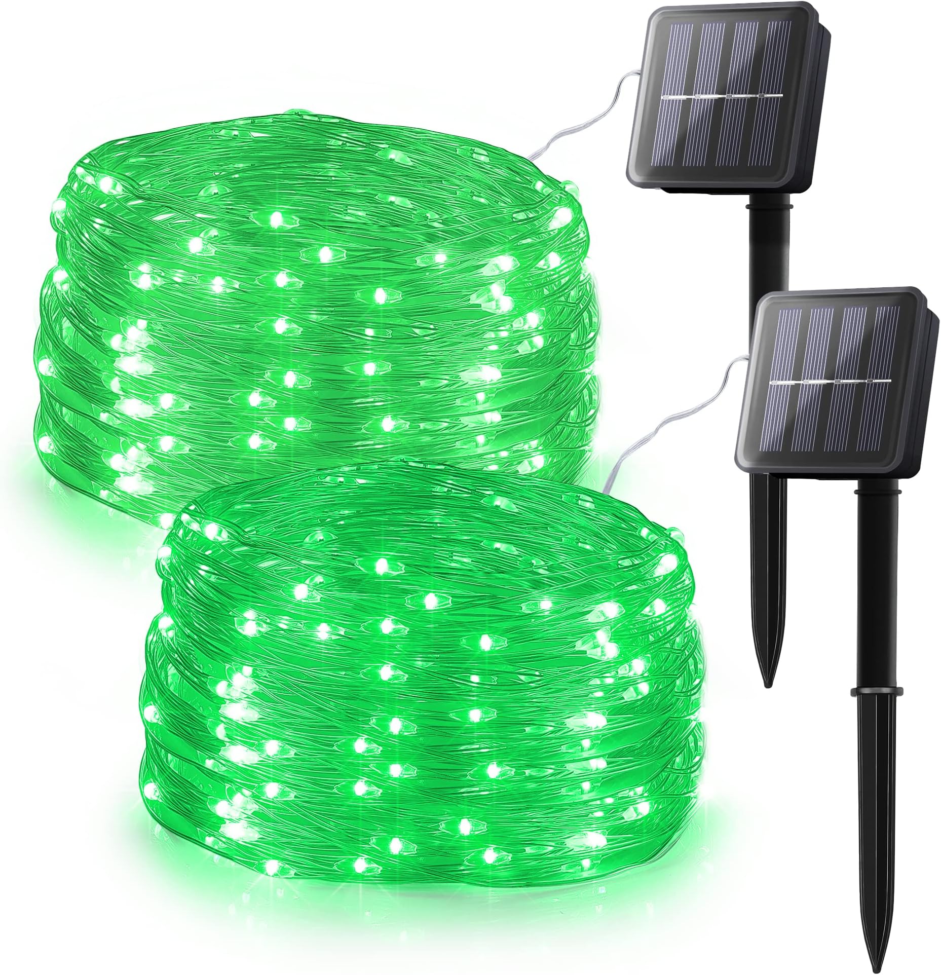 woohaha 2 Pack 100 LED Solar Green String Lights,33ft Solar Halloween ...