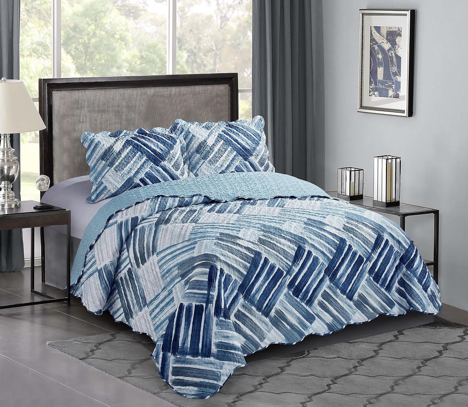 Amazon.com: Brilliant Sunshine Blue and Grey Stripe Blocks Patchwork, 3 ...