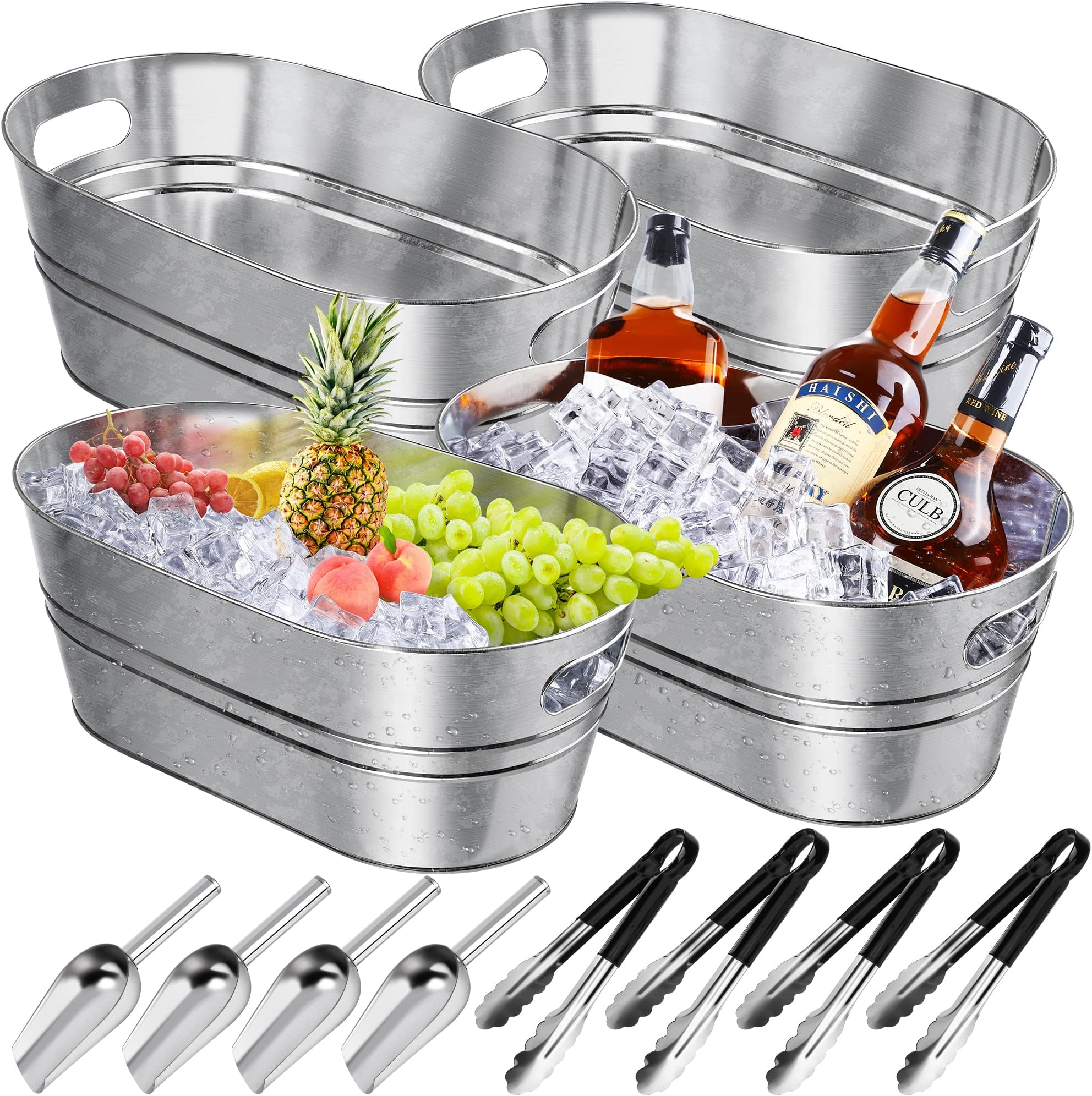 Amazon.com: Kochorie 4 Pieces Galvanized Metal Drink Cooler Beverage ...