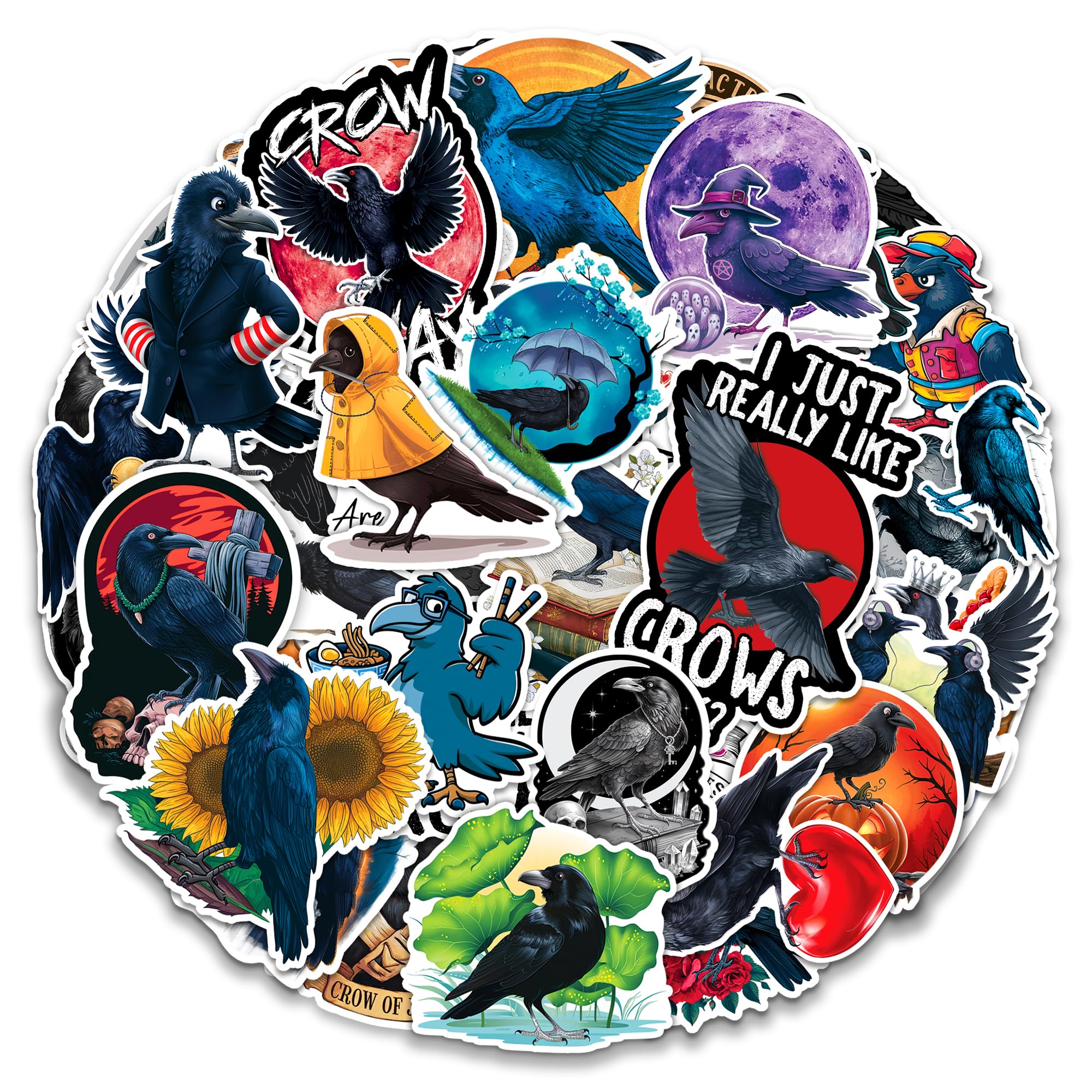 Amazon.com - MONIZY Crow Stickers 50 Pieces Crows Black Bird Sticker ...