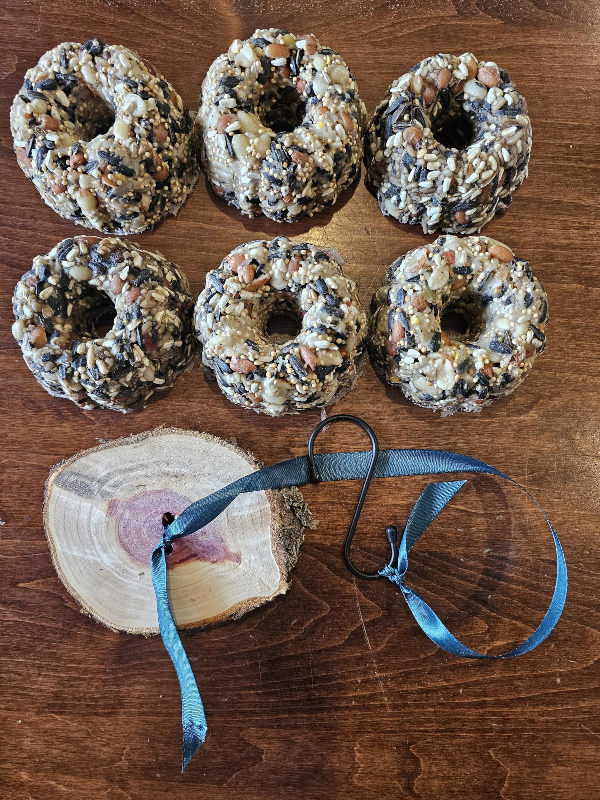 Amazon.com : 6 Bird Food Donuts and Hanging Feeder - Handmade Feeder ...