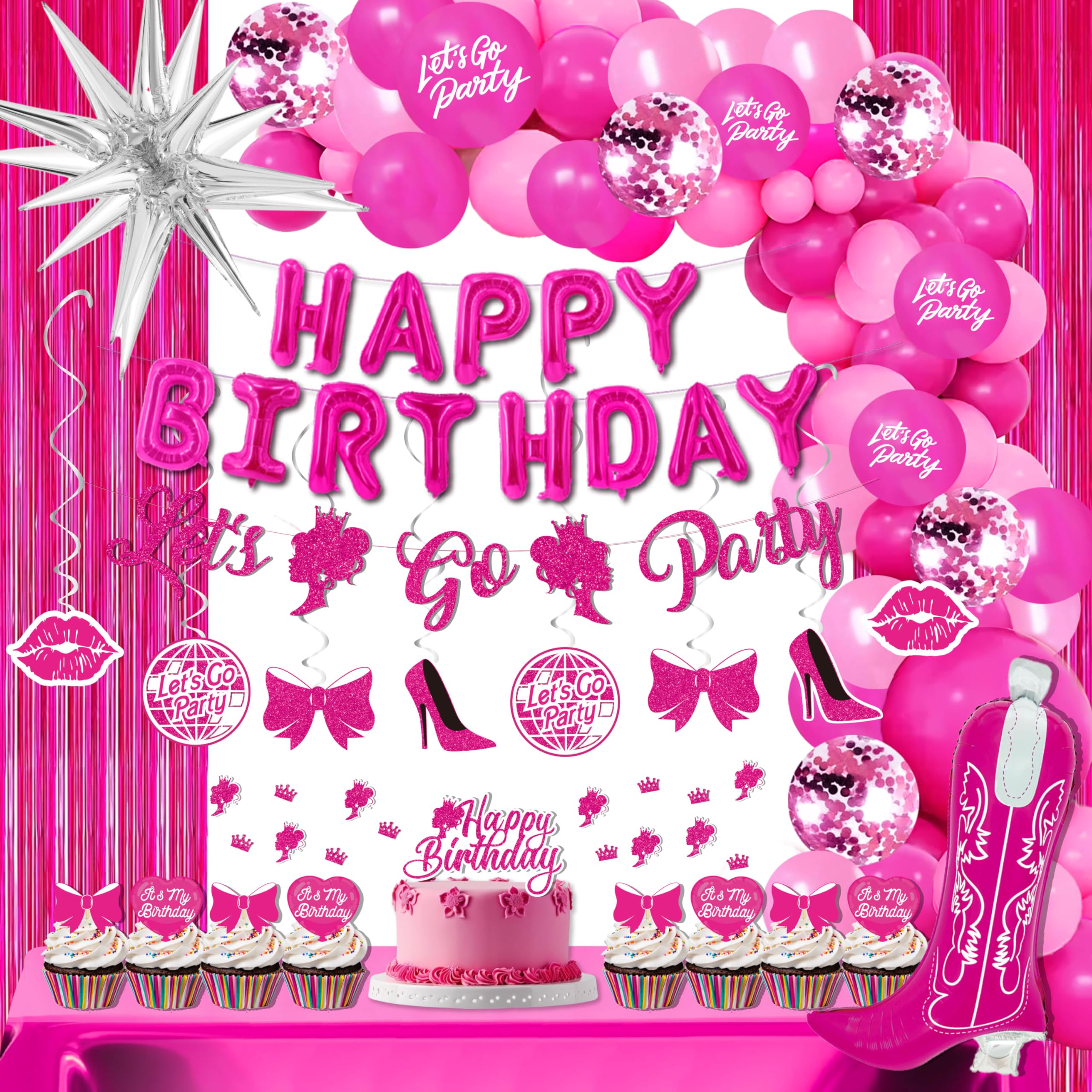 Amazon.com: Pink Birthday Party Decorations for girls - 110PCS Hot Pink ...