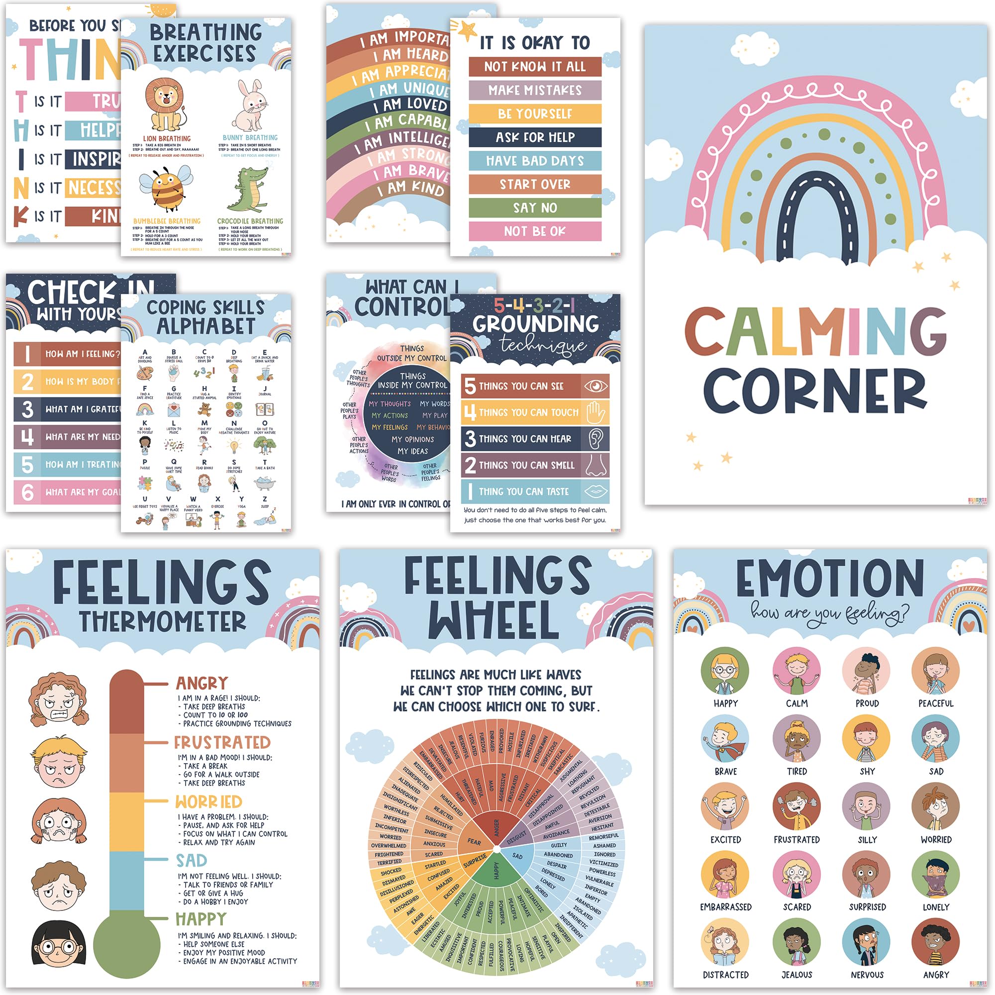 Buy 12 Calming Corner Classroom s - Feelings Wheel Chart & Emotions For ...