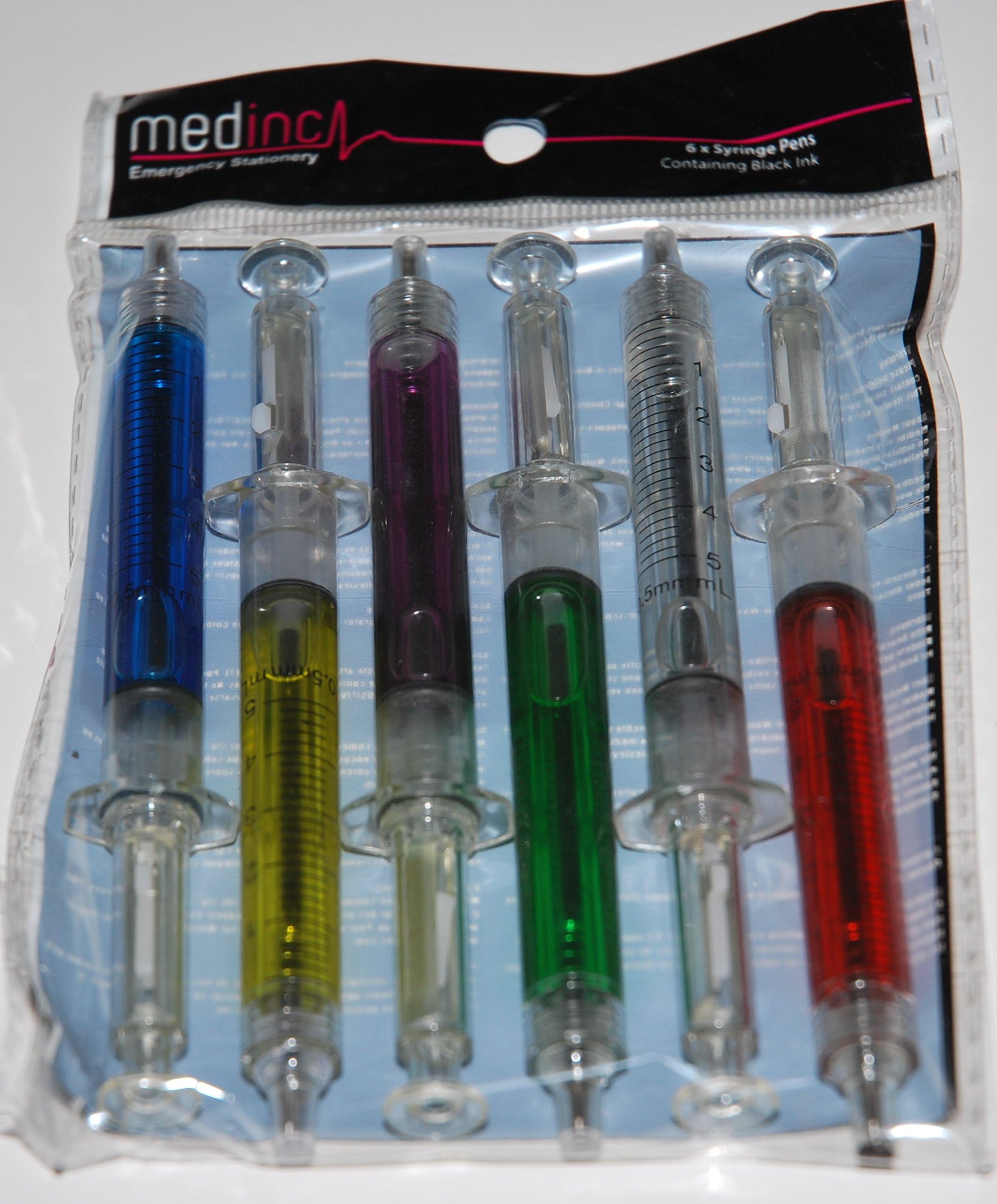 Medinc Pack of 8 Mixed Colour Syringe Pens with Black Ink Great Nurse ...