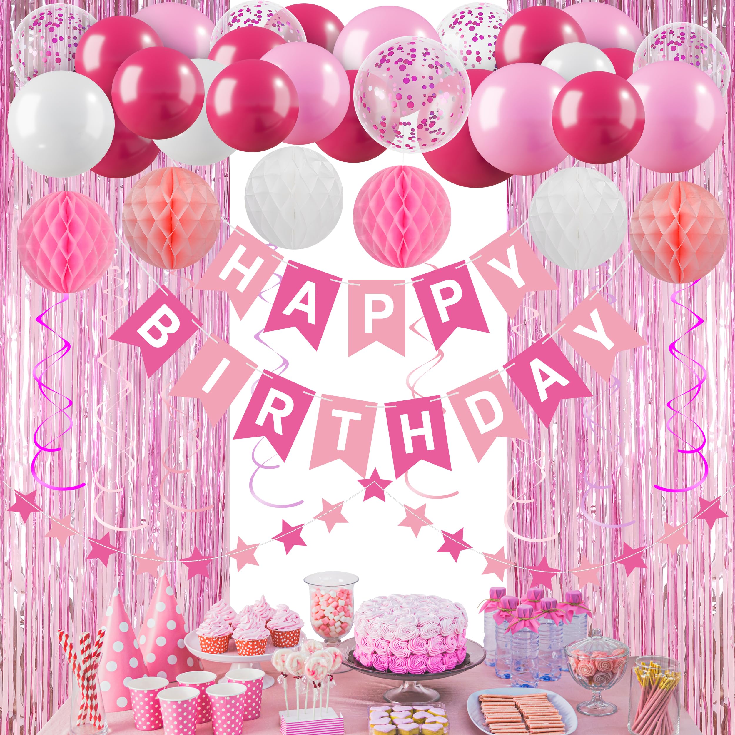 Snapklik.com : Pink Happy Birthday Party Decorations For Women Girls ...