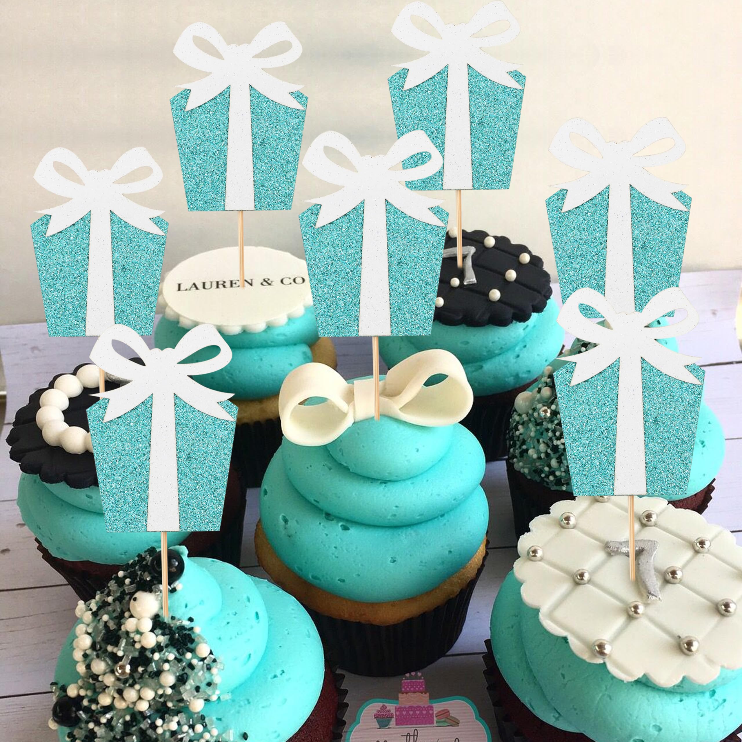 Amazon.com: Breakfast at Tiffany’s Cupcake Topper - Tiffany Bow ...