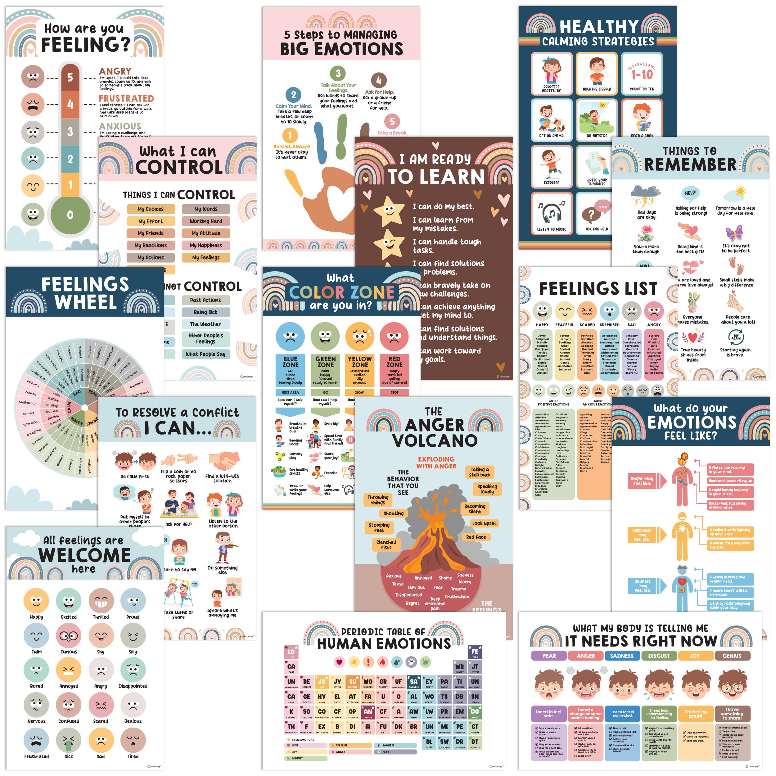 Buy Decorably15 Social Emotional Learning s - 11x17in Emotions ...