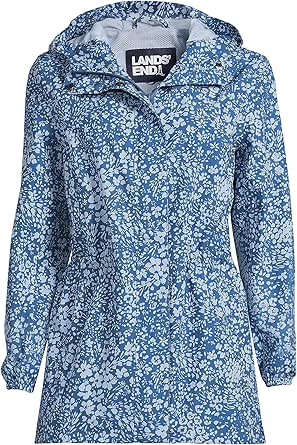 Amazon.com: Lands' End Womens Packable Waterproof Raincoat Evening Blue ...