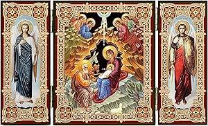 Amazon.com: Needzo Nativity of Christ Triptych Traditional Byzantine Style Icon Christmas ...
