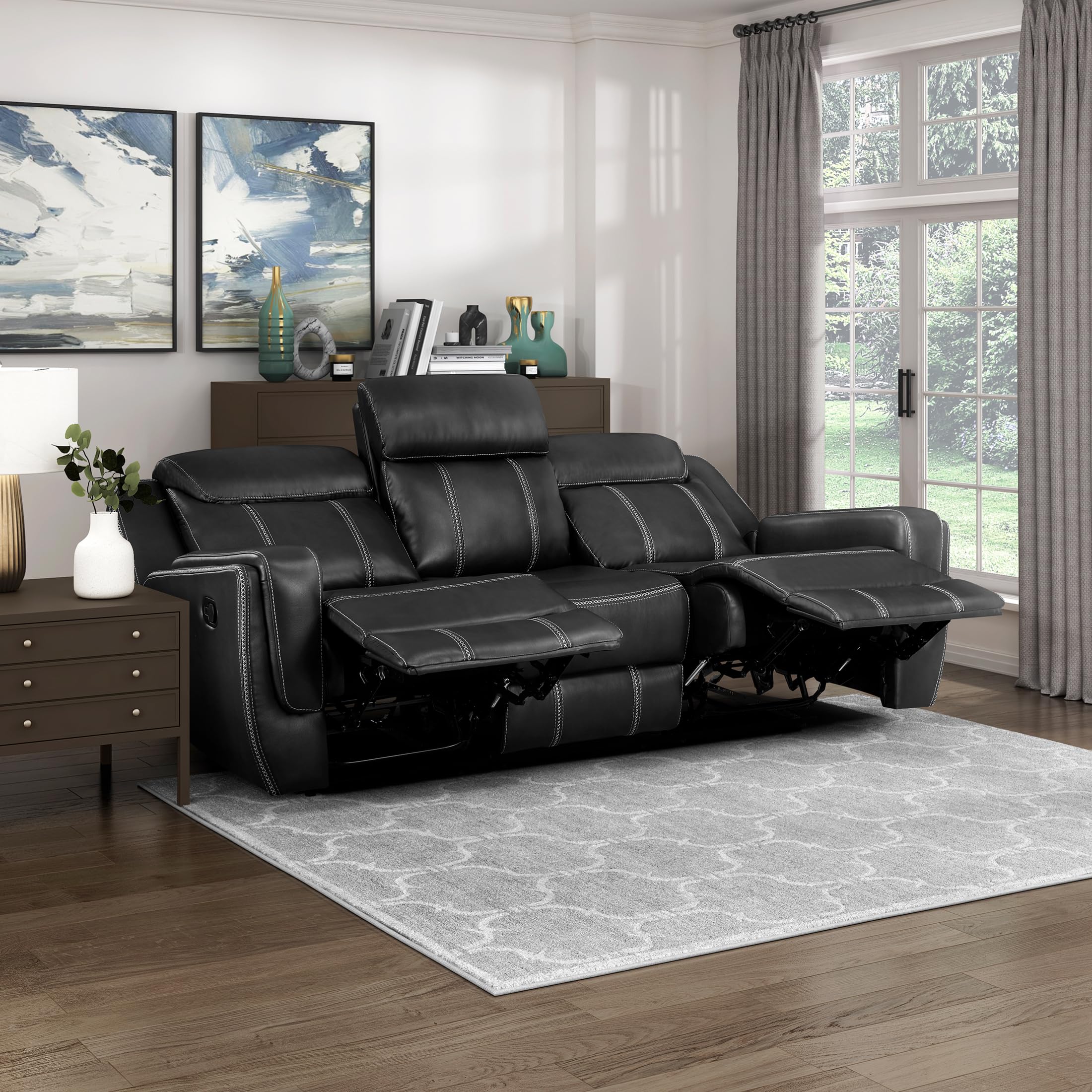Amazon.com: Lexicon Modern Double Recliner Sofa, Faux Leather Reclining ...