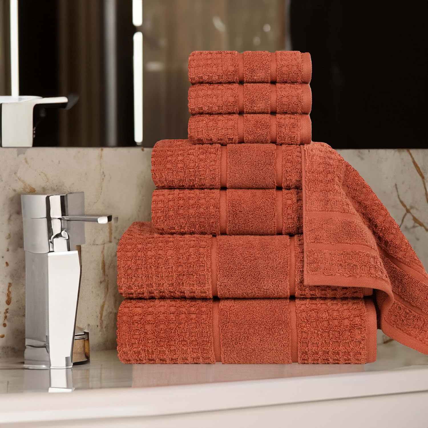 Amazon.com: Superior Cotton 8-Piece Towel Set, Zero Twist, Waffle ...