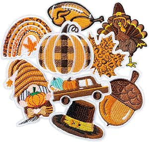 Amazon.com: 9 Pcs Fall Iron on Patches Thanksgiving Pumpkin Turkey ...
