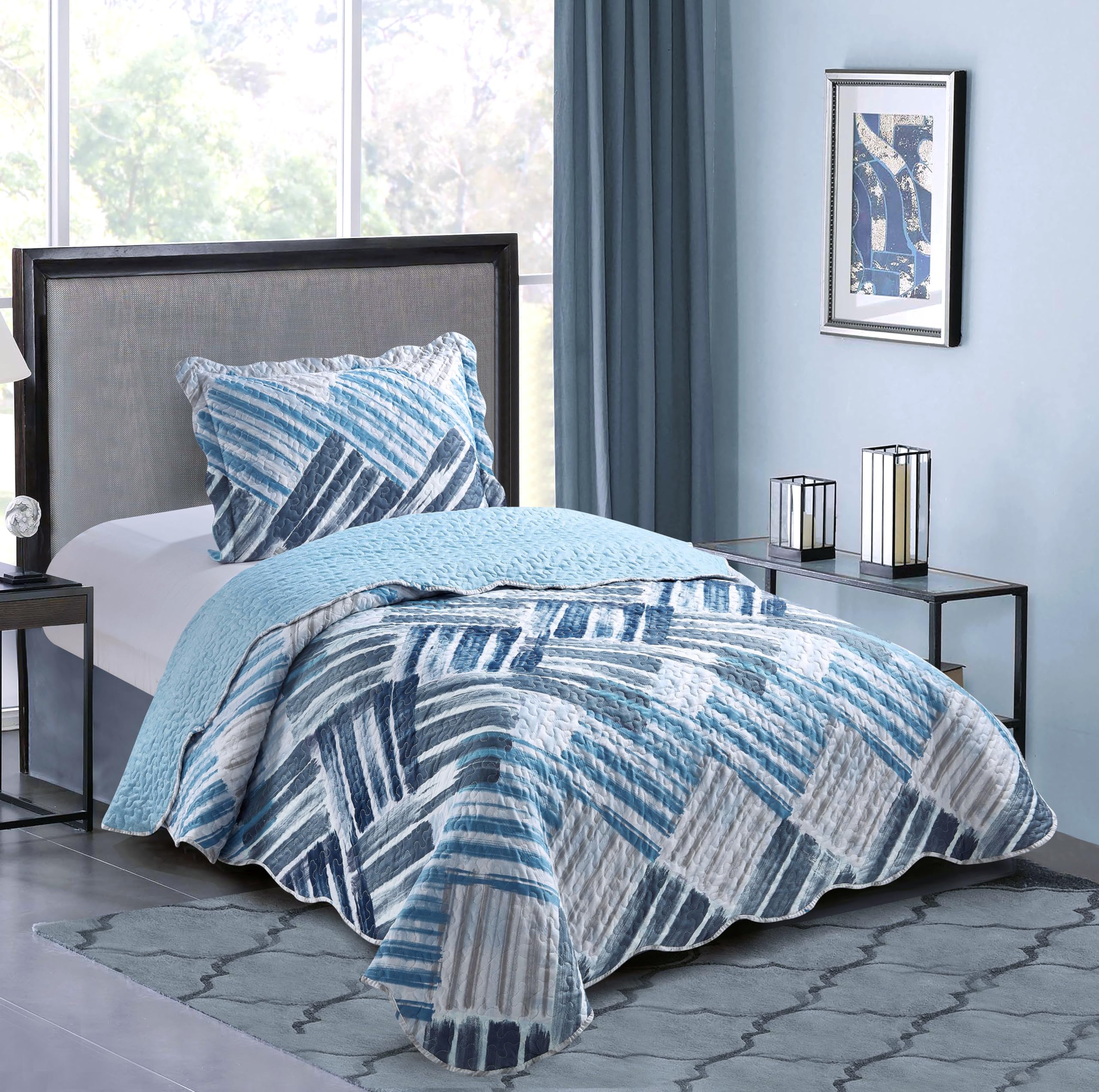 Amazon.com: Brilliant Sunshine Blue and Grey Stripe Blocks Patchwork, 2 ...