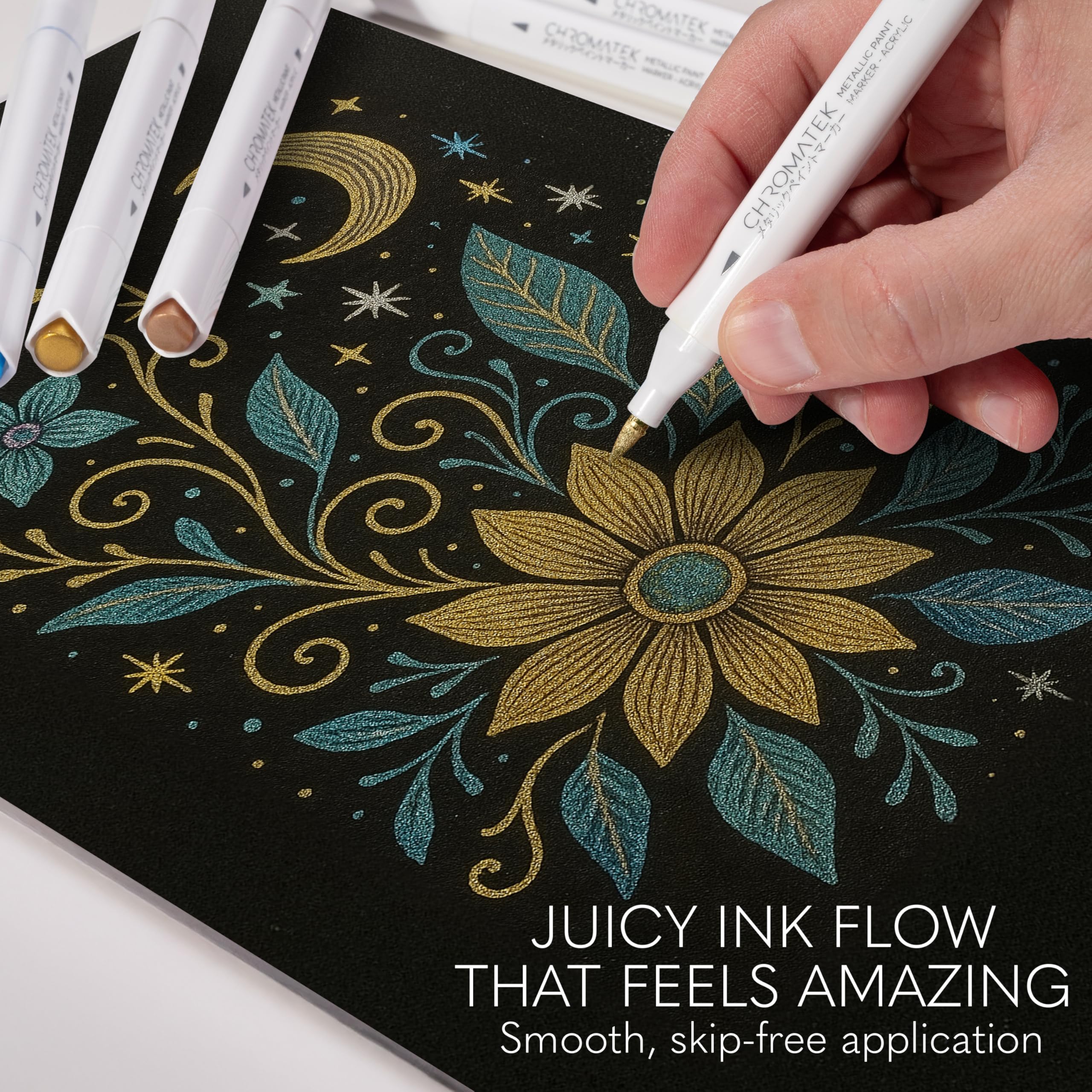 Glitter Paint Pens CHROMATEK 12-Color Metallic Paint Markers - Dual Tip ...