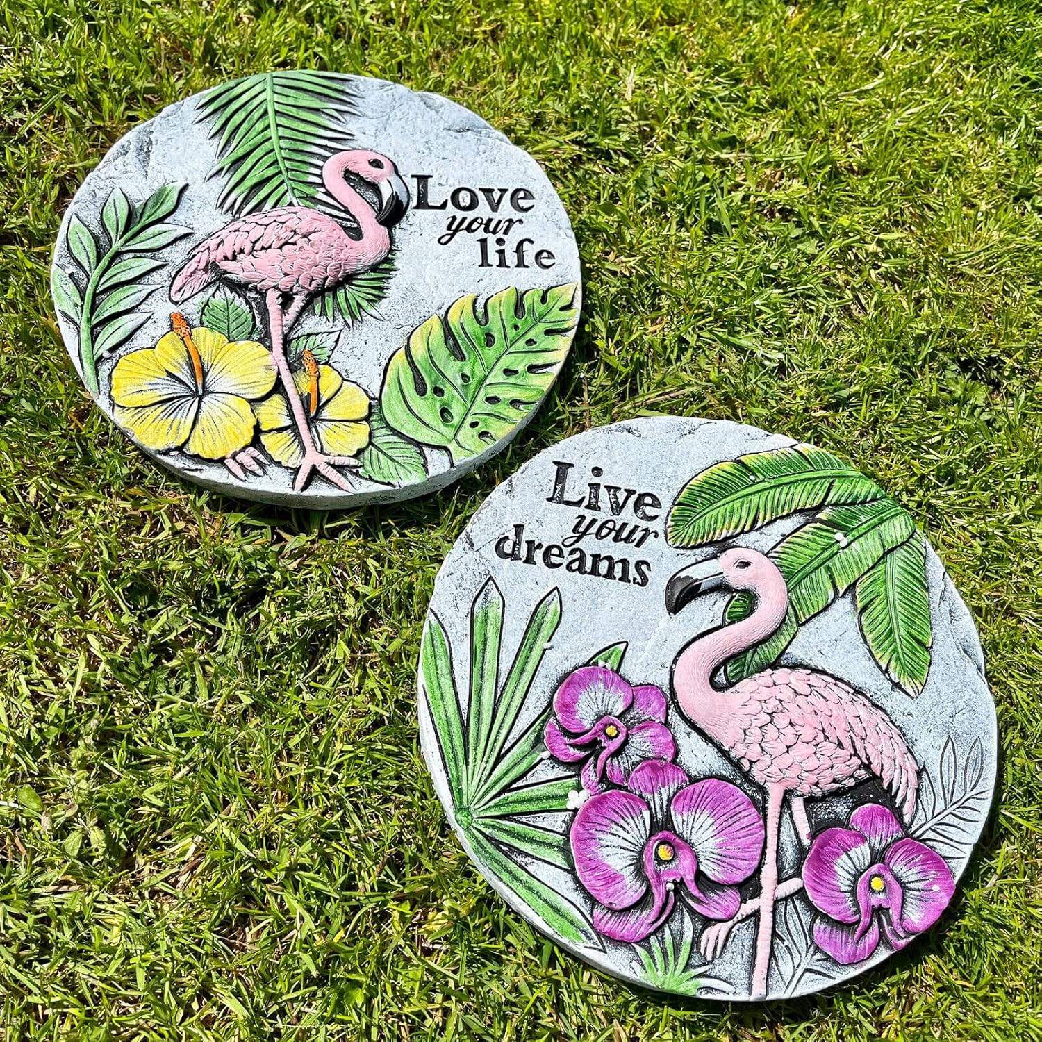 Flamingo Garden Stepping Stones Set Of 2 Cement Exotic Bird Theme ...