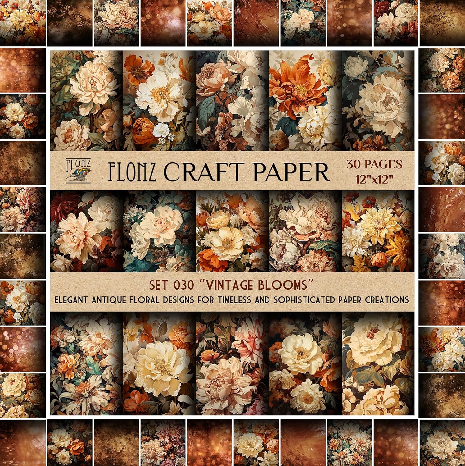 Amazon.com : Scrapbook Paper (30 pages 12"x12") Vintage Blooms: Elegant ...