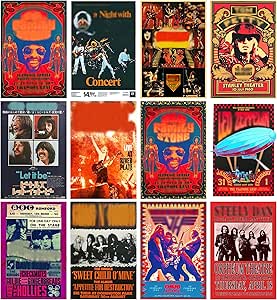 EDUS 12PCS Rock Band Posters, Vintage Rock Band Wall Collage Kit for ...