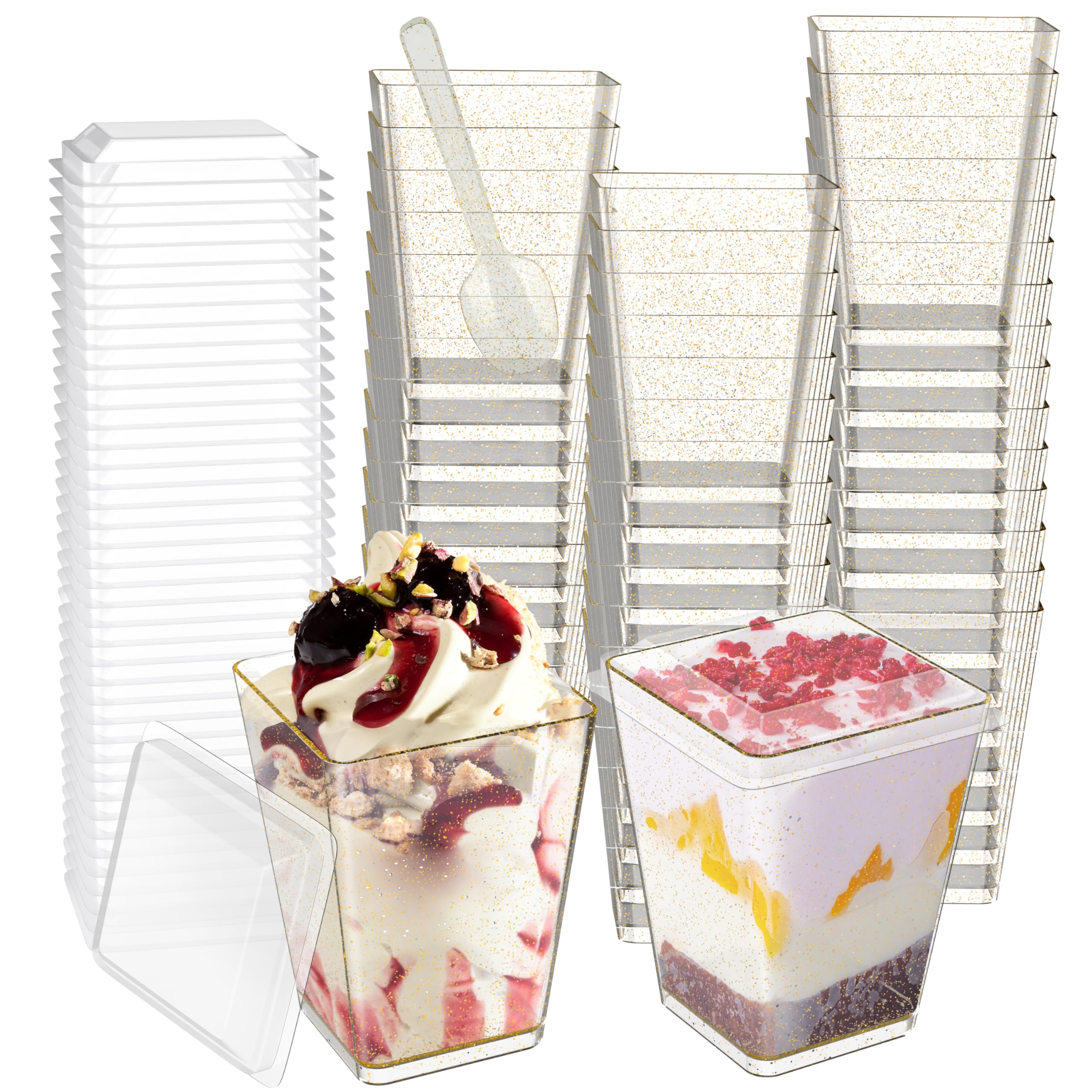 Amazon.com | Seeatoo 5 OZ Plastic Cups with Spoons & Lids, 100 Pack ...