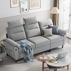 Sectional Sofa Couch, 3 Seat Small Couch with 2 USB Ports and Storage ...