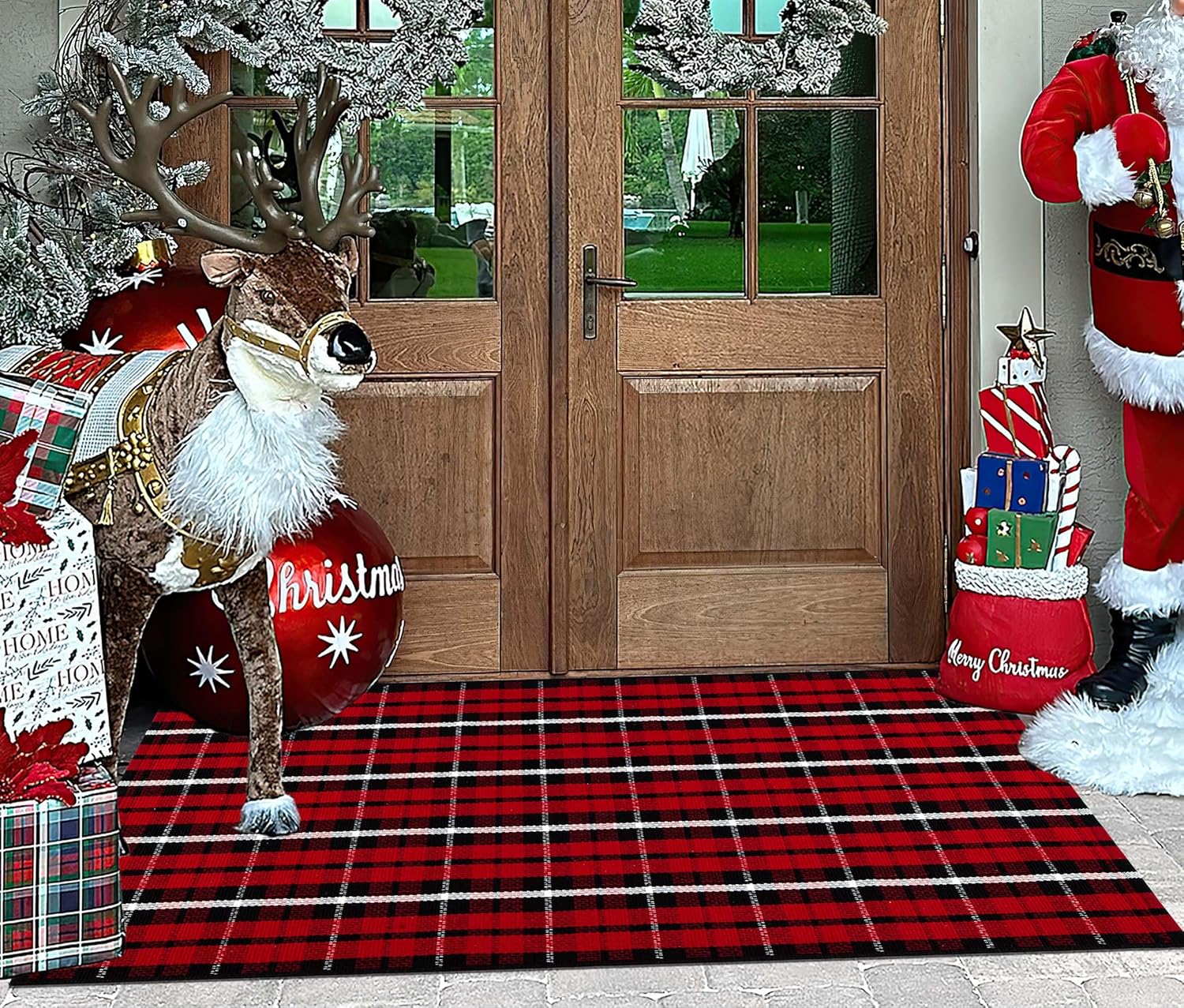 Amazon.com: HXJDCL Christmas Checkered Outdoor Rug 24" x 51",Red Black ...