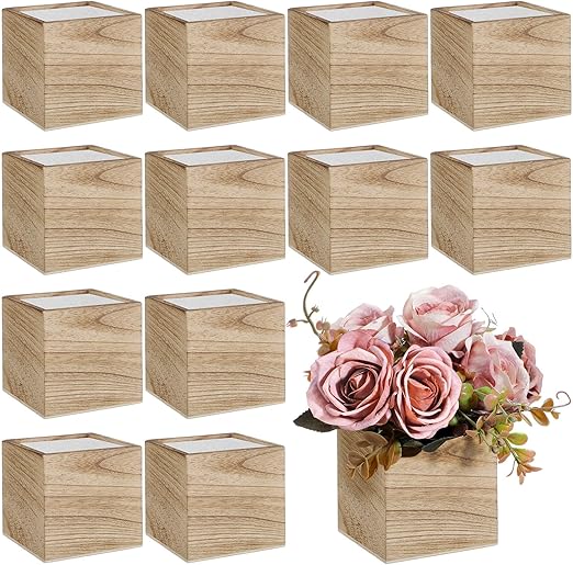 Amazon.com: Suzile 12 Set 4 Inch Wooden Planter Box Flower Square Vases ...