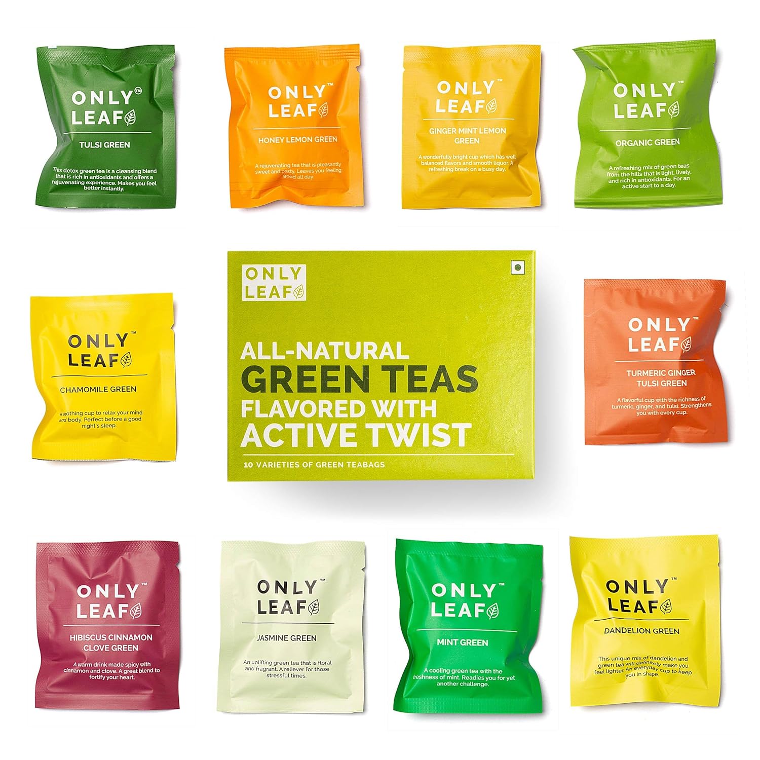 Only Leaf Green Tea Sampler Box, 10 Teabags Bag, 3 X 90 g : Amazon.in ...
