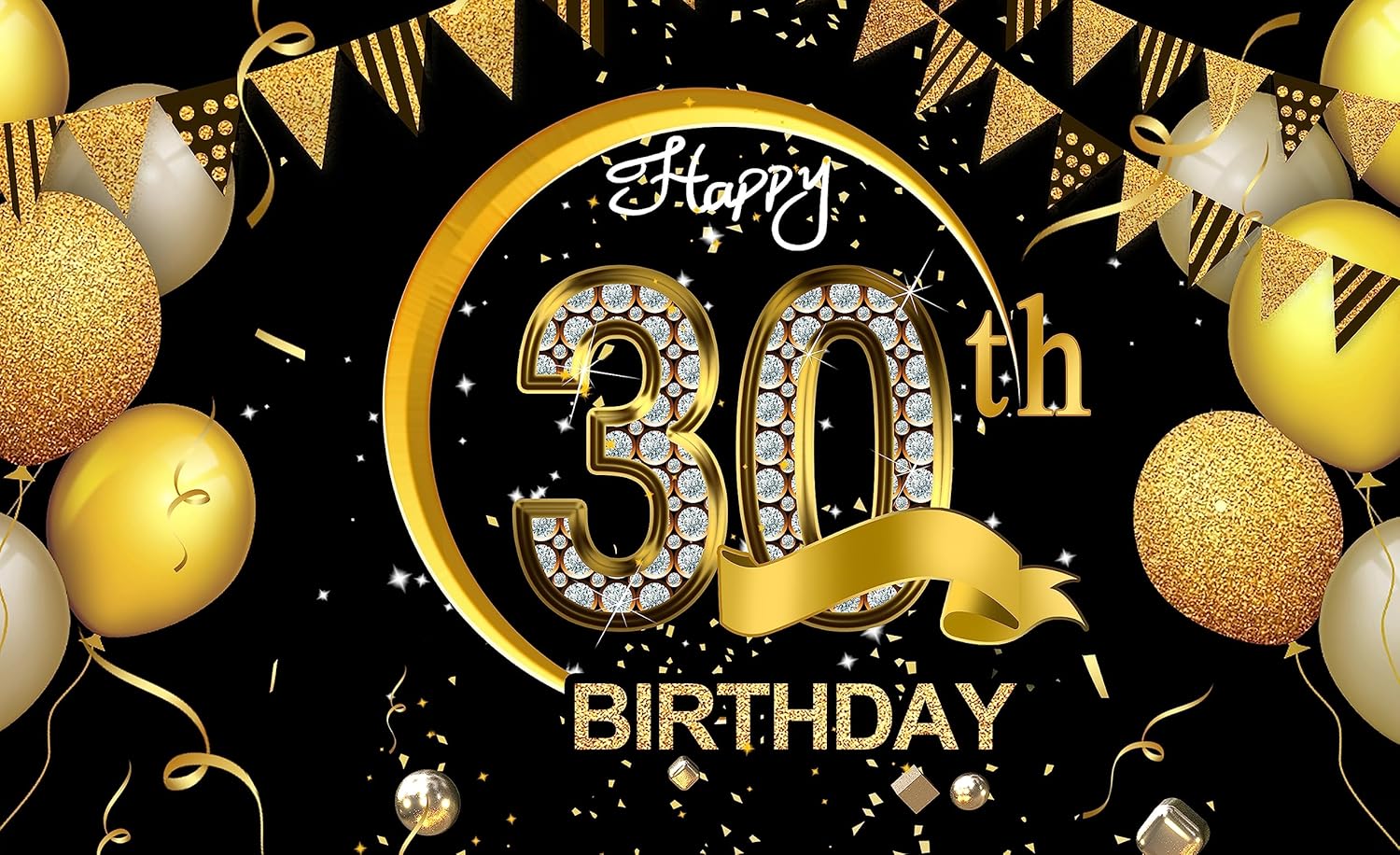 Amazon.com: Happy 30th Birthday Banner for Men/Women, Black Gold 30th ...