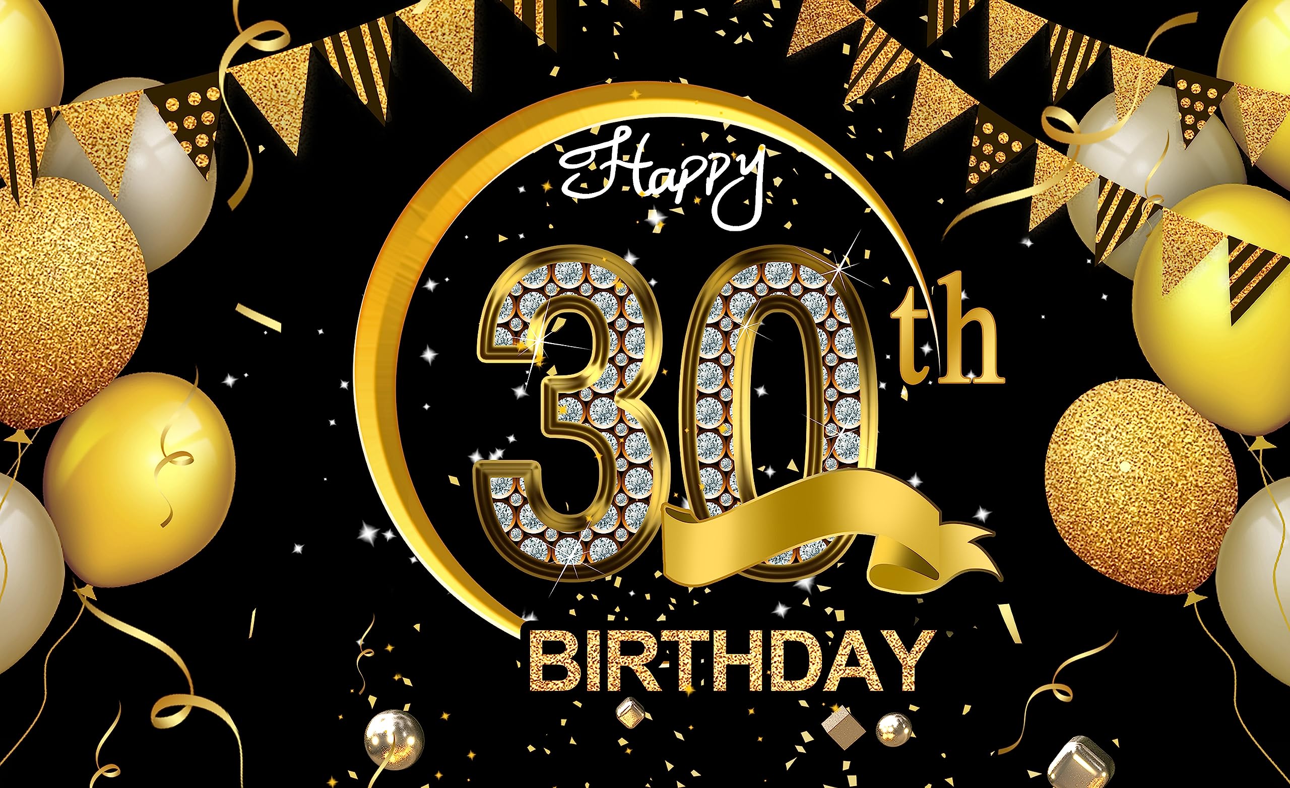 Amazon.com: Happy 30th Birthday Banner for Men/Women, Black Gold 30th ...