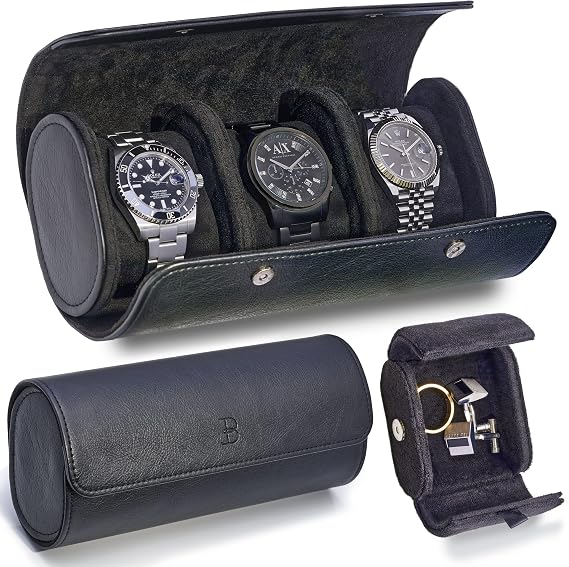 Amazon.com: BOSHKU Leather Watch Roll Travel Case – Watch Travel Case ...