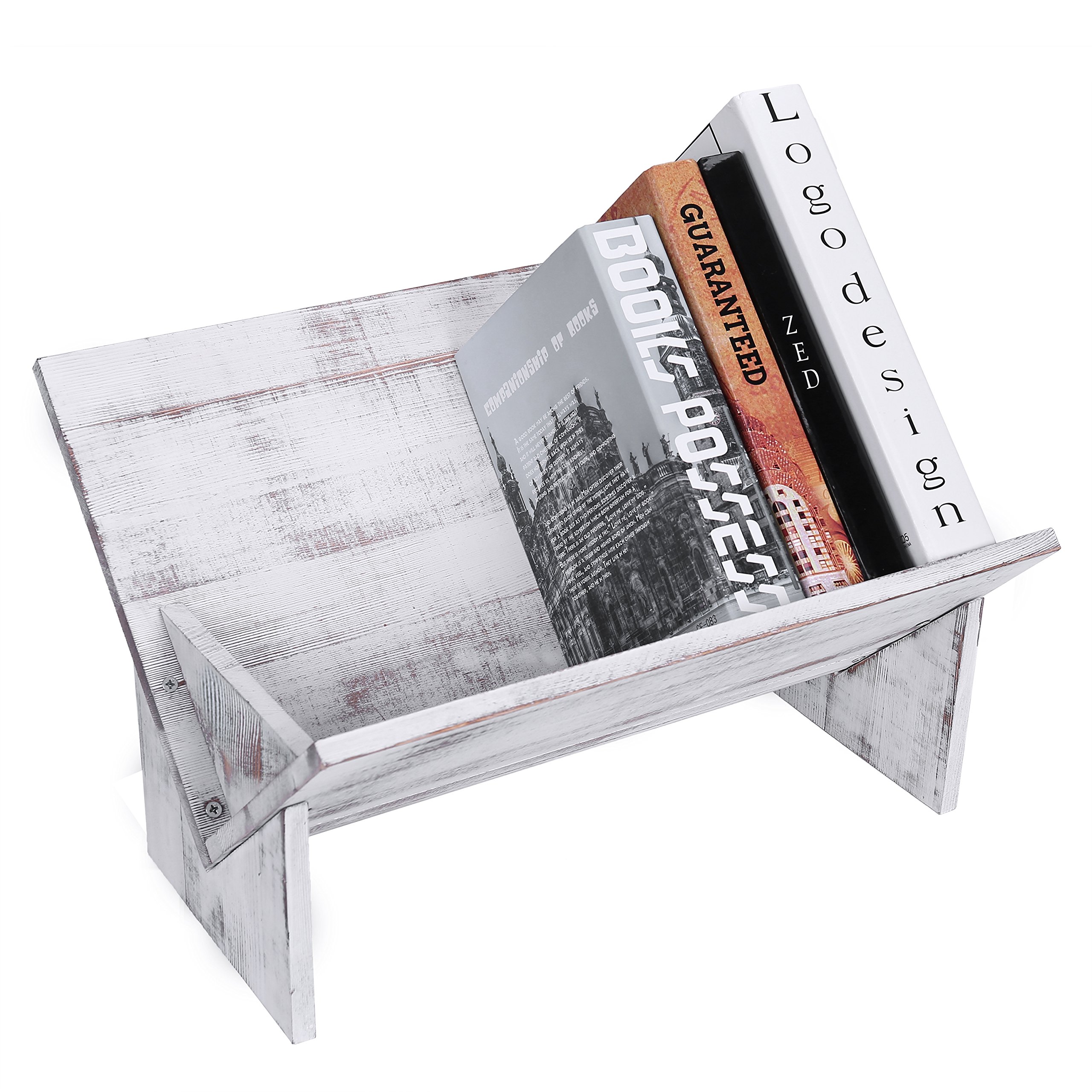 Amazon.com: MyGift Shabby Whitewashed Wood Bookcase with Tilted Design ...