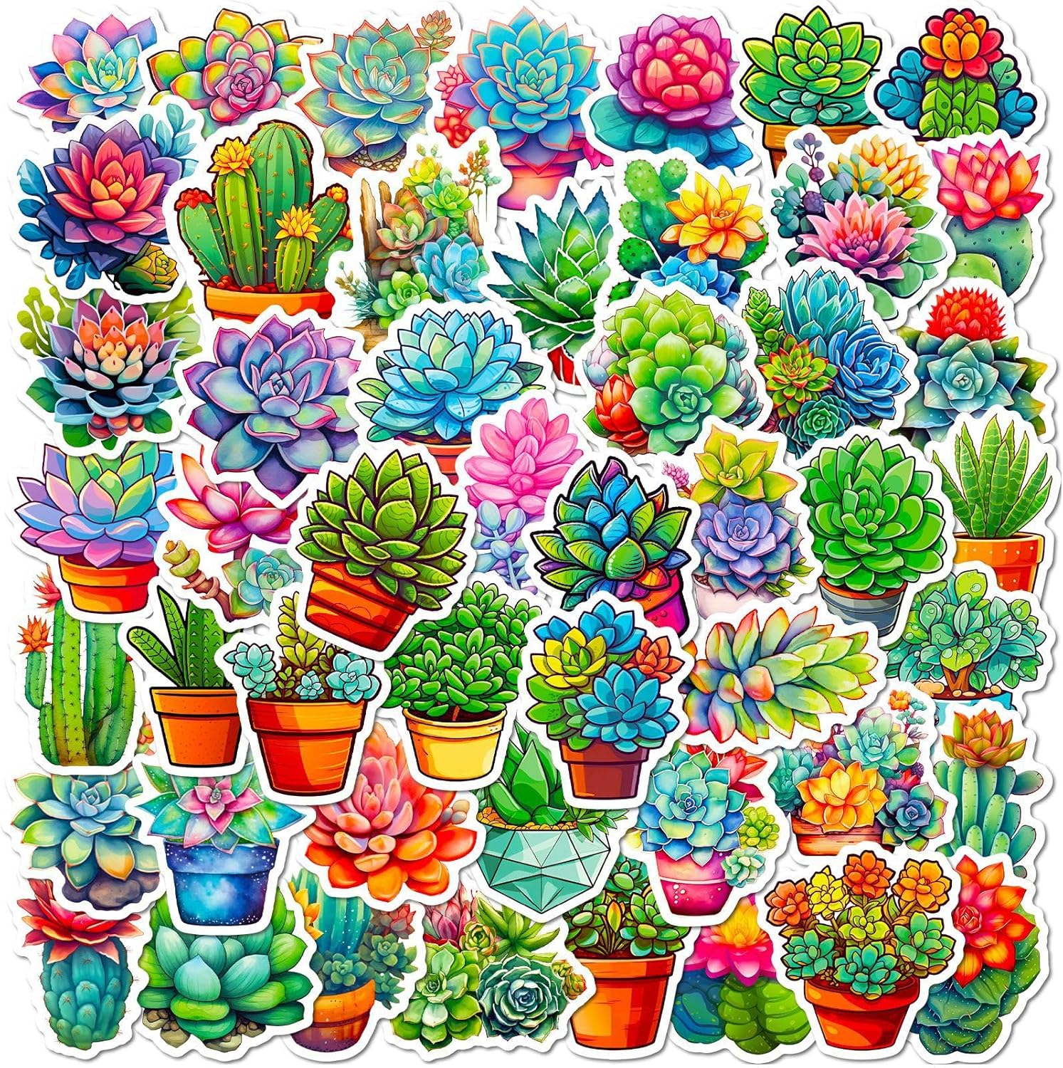 Amazon.com: VIKTERM 50 PCS Potted Succulent Stickers Green Plant ...
