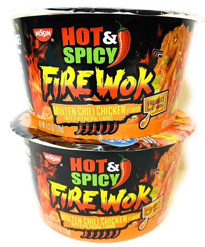 Amazon.com : Nissin Hot & Spicy Fire Wok, Molten Chili Chicken, 4.37 ...