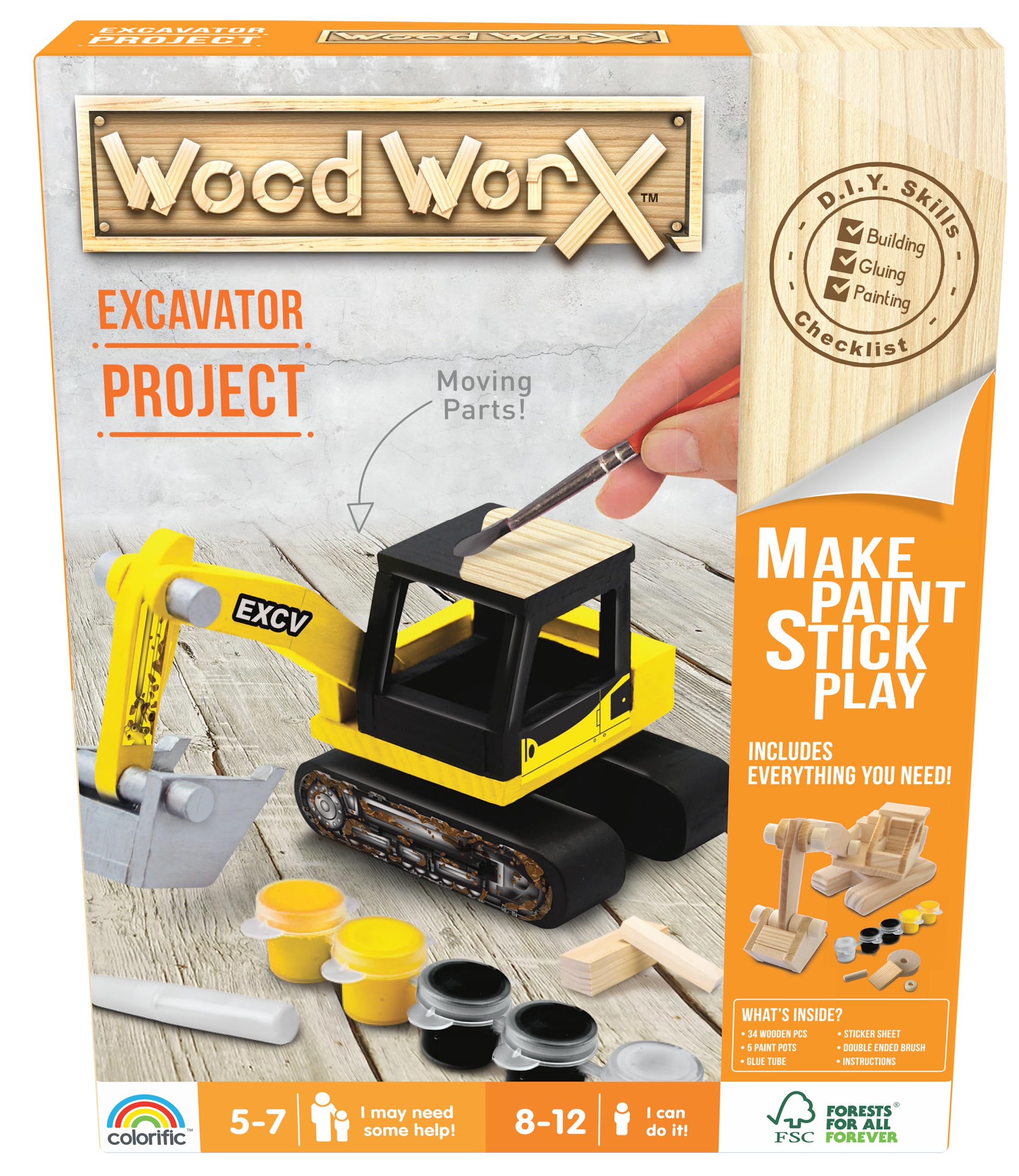 WoodWorX: Excavator | 3D Wooden Model Kit | Build, Paint, Stick & Play ...