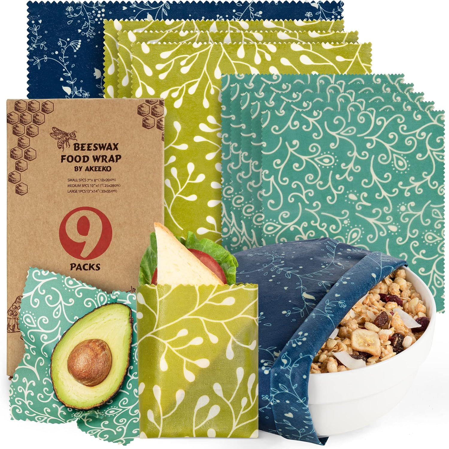 Amazon.com: Reusable Food Wraps w/Beeswax Assorted 9 Packs - Eco ...