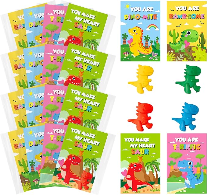 Amazon.com: WATINC 28PCS Valentine's Day Cards with Dinosaur Crayons ...
