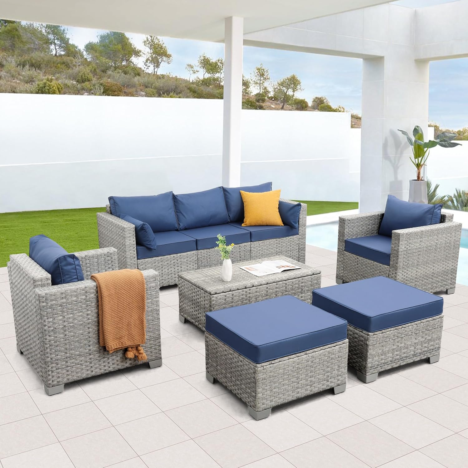 Amazon.com: WAROOM Patio Furniture Set 6 Piece Outdoor Patio Set Grey Wicker Balcony Furniture ...