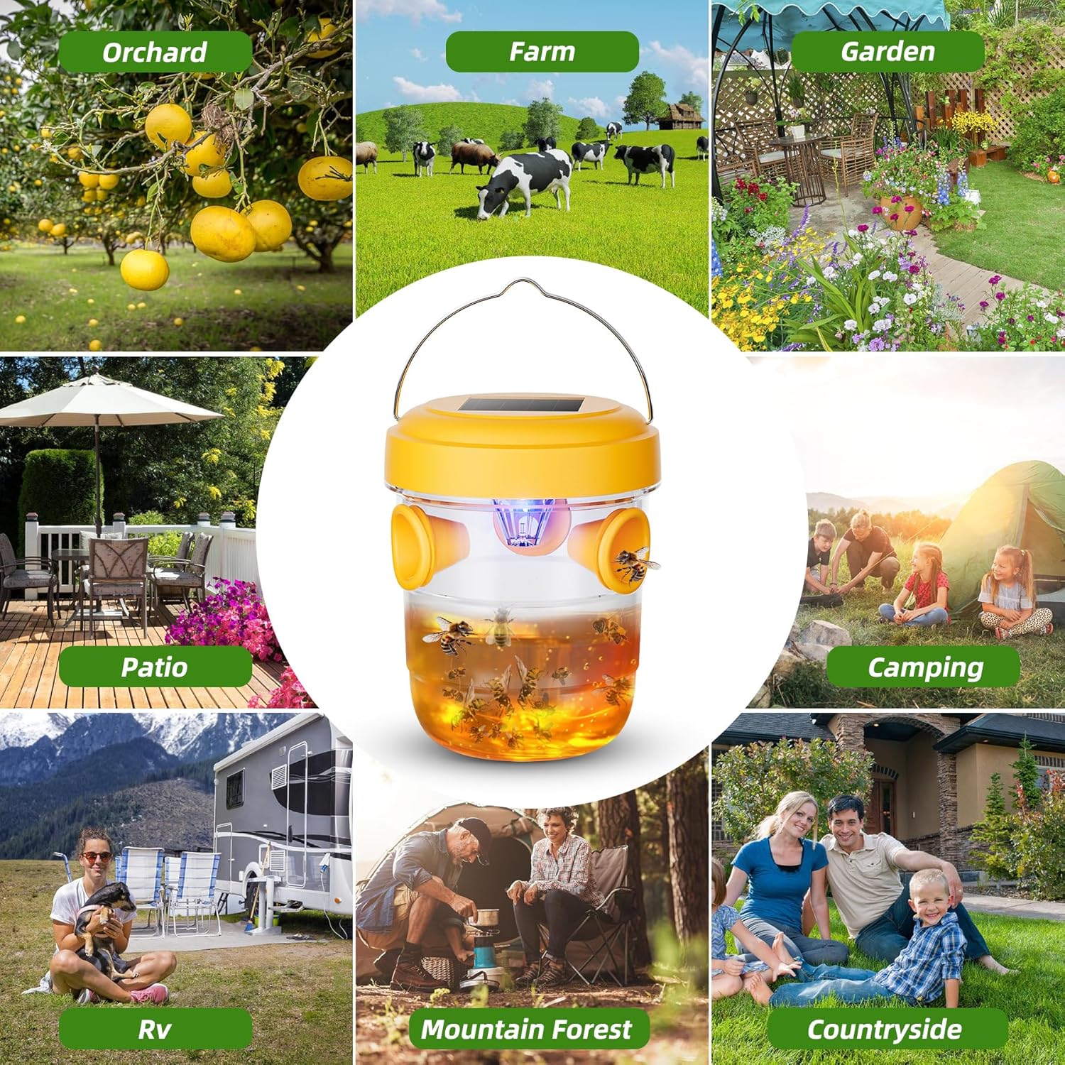 Wasp Traps Outdoor Hanging, Solar Powered Bee Traps Wasp Deterrent ...