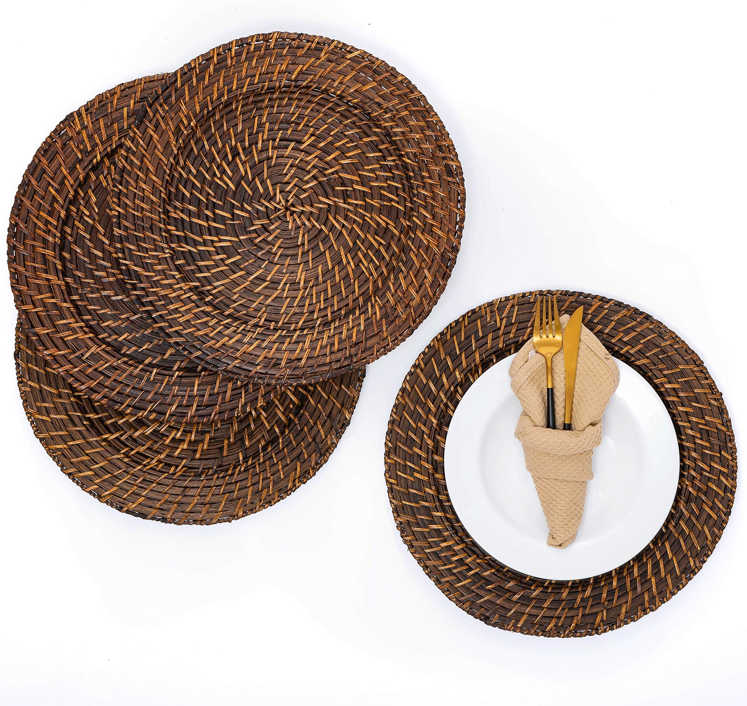 Amazon.com | Artera Wicker Rattan Charger Plates - Set of 4, 13 inch ...