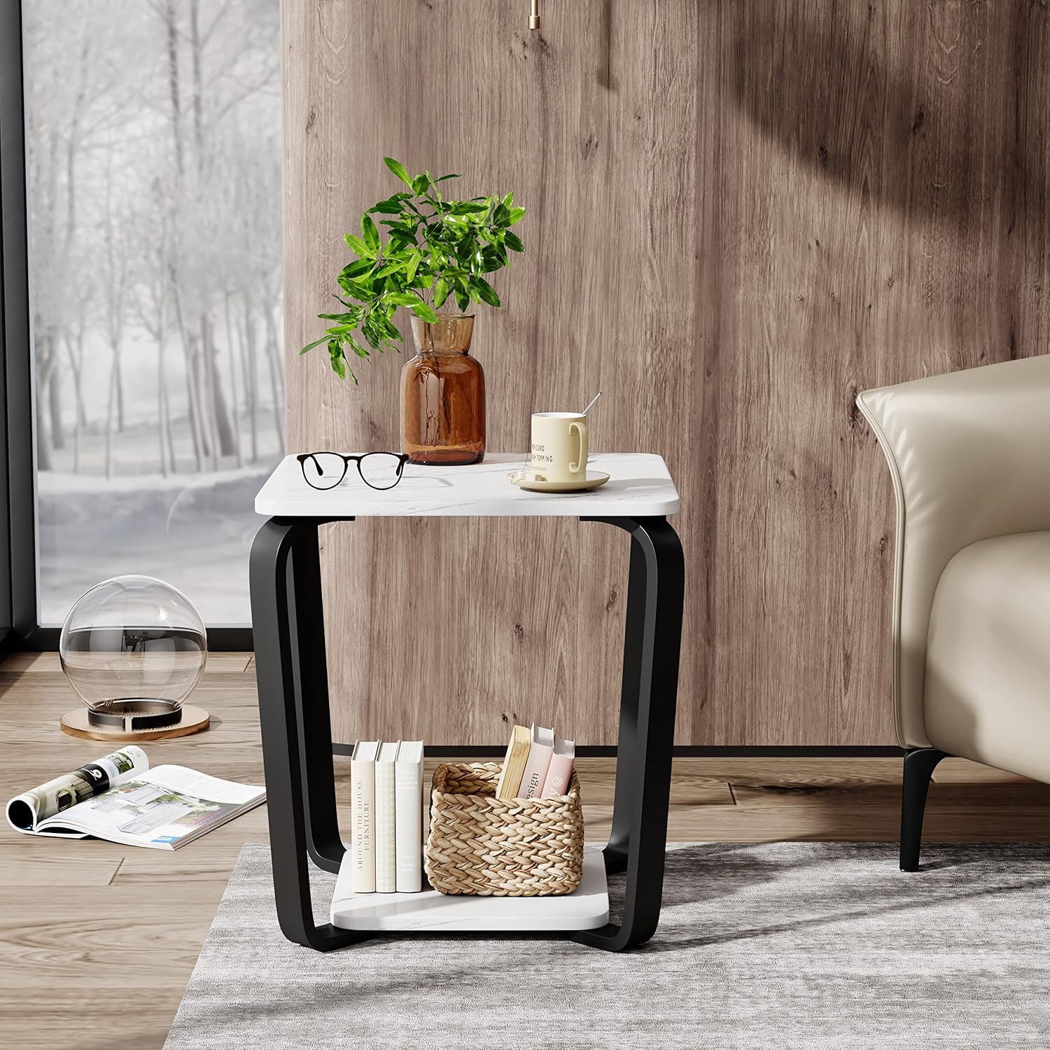 Amazon.com: HAOBO Home End Table Side Table with Storage Shelves, 2 ...