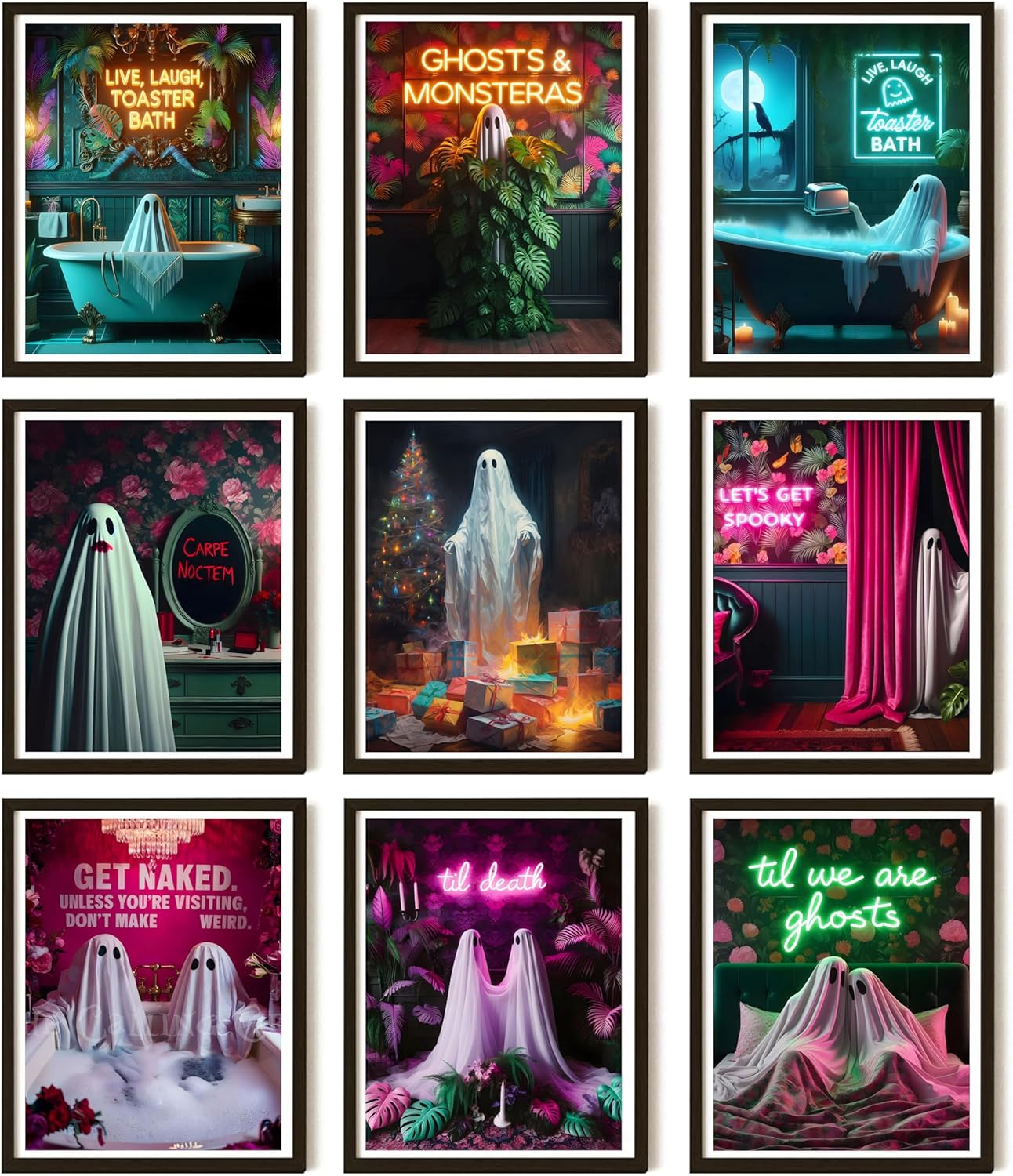 Amazon.com: 9Pcs Halloween Ghosts Canvas Wall Art Fashion Funny Gothic ...