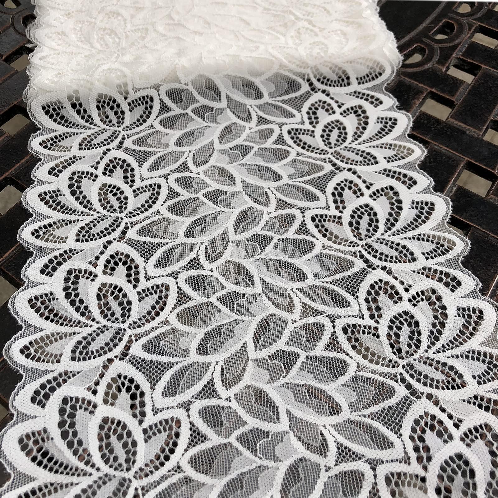 Amazon.com: Lace Realm 6 1/2 inches Wide White Stretchy lace Ribbon ...