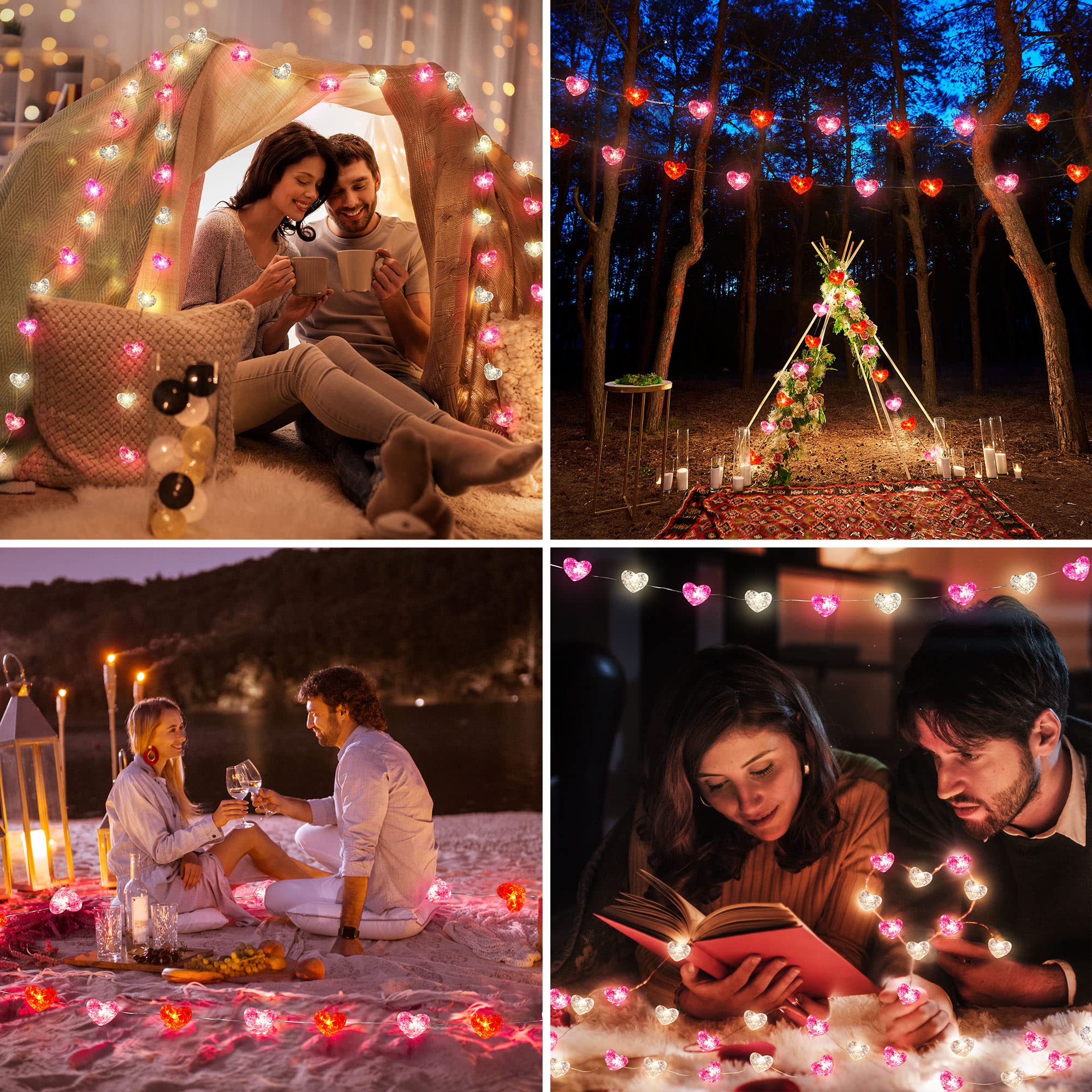 2 Pack Valentine Heart Lights for Valentine Decorations, 20 ft 60 LED ...