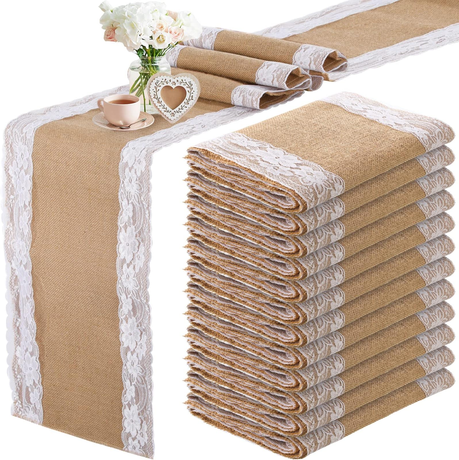 Amazon.com: Chumia 12 Pcs Burlap Lace Table Runner 12" x 72" Bulk Jute ...