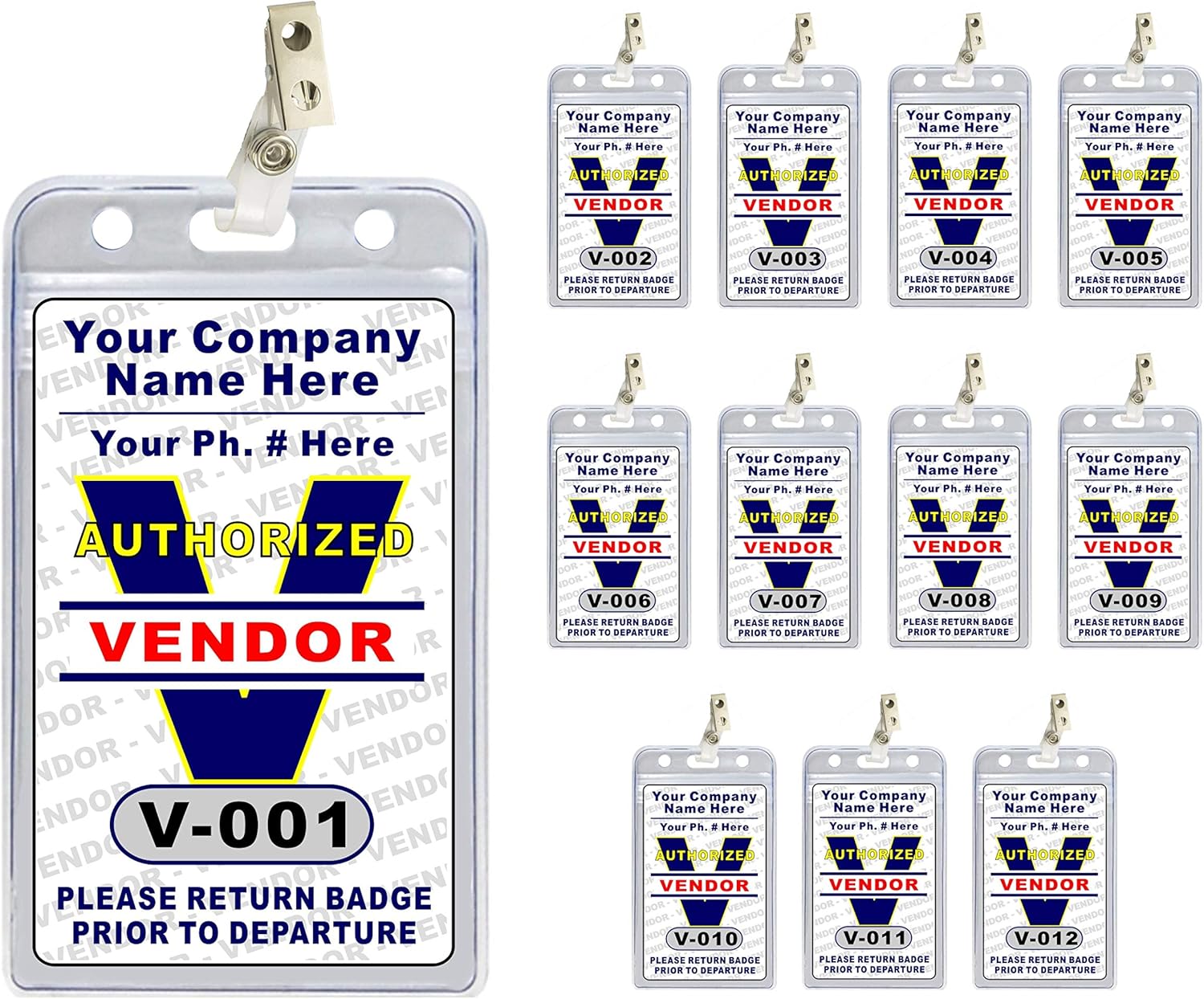 Amazon.com : Vendor Pass ID Badge Set (12 pcs) - PVC Plastic (Custom ...