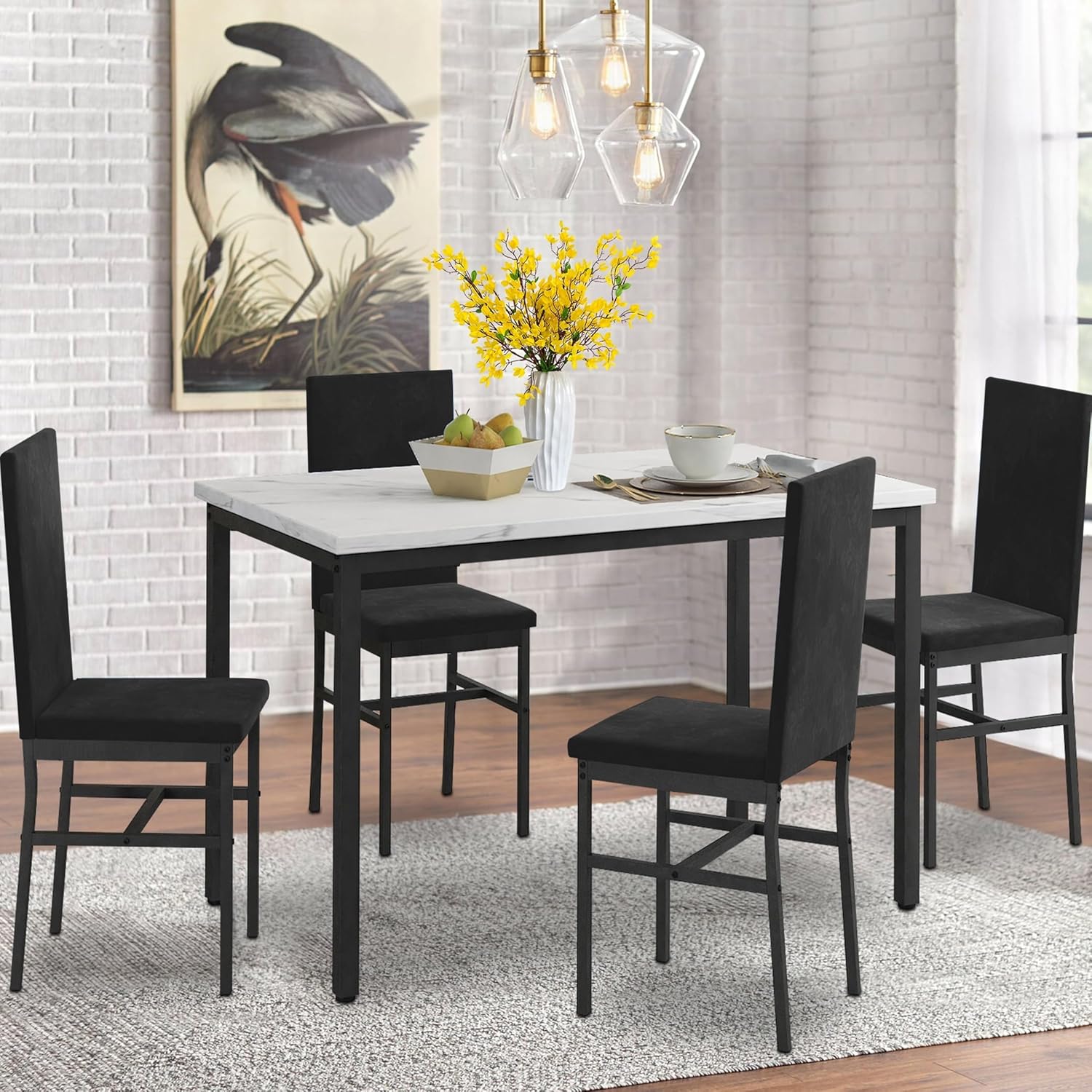 DECOR VILLAGE-Dining Table Set for 4-Space Saving Kitchen Table and 4 ...