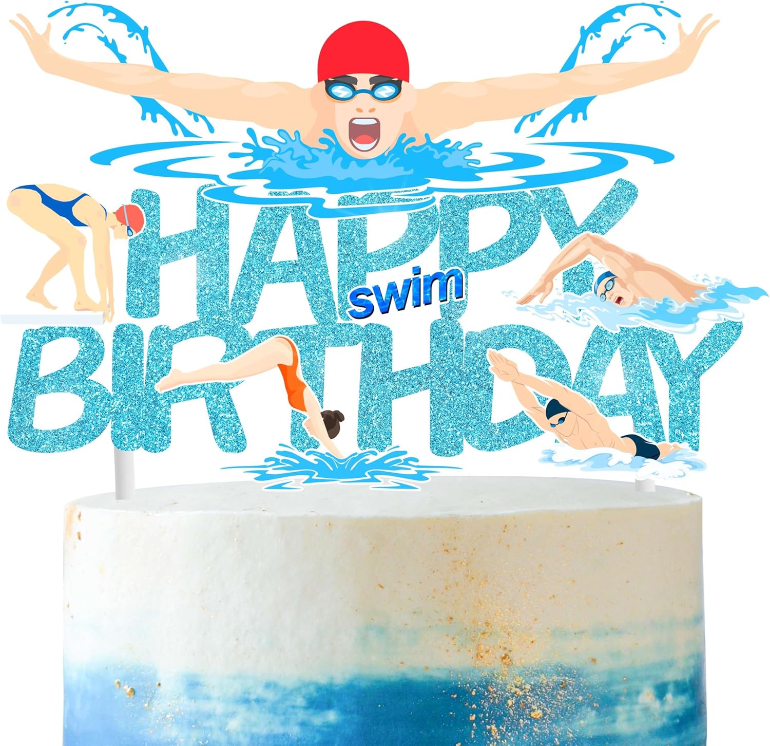 Amazon.com: Swimming Happy Birthday Cake Topper Sport Swimming Birthday ...