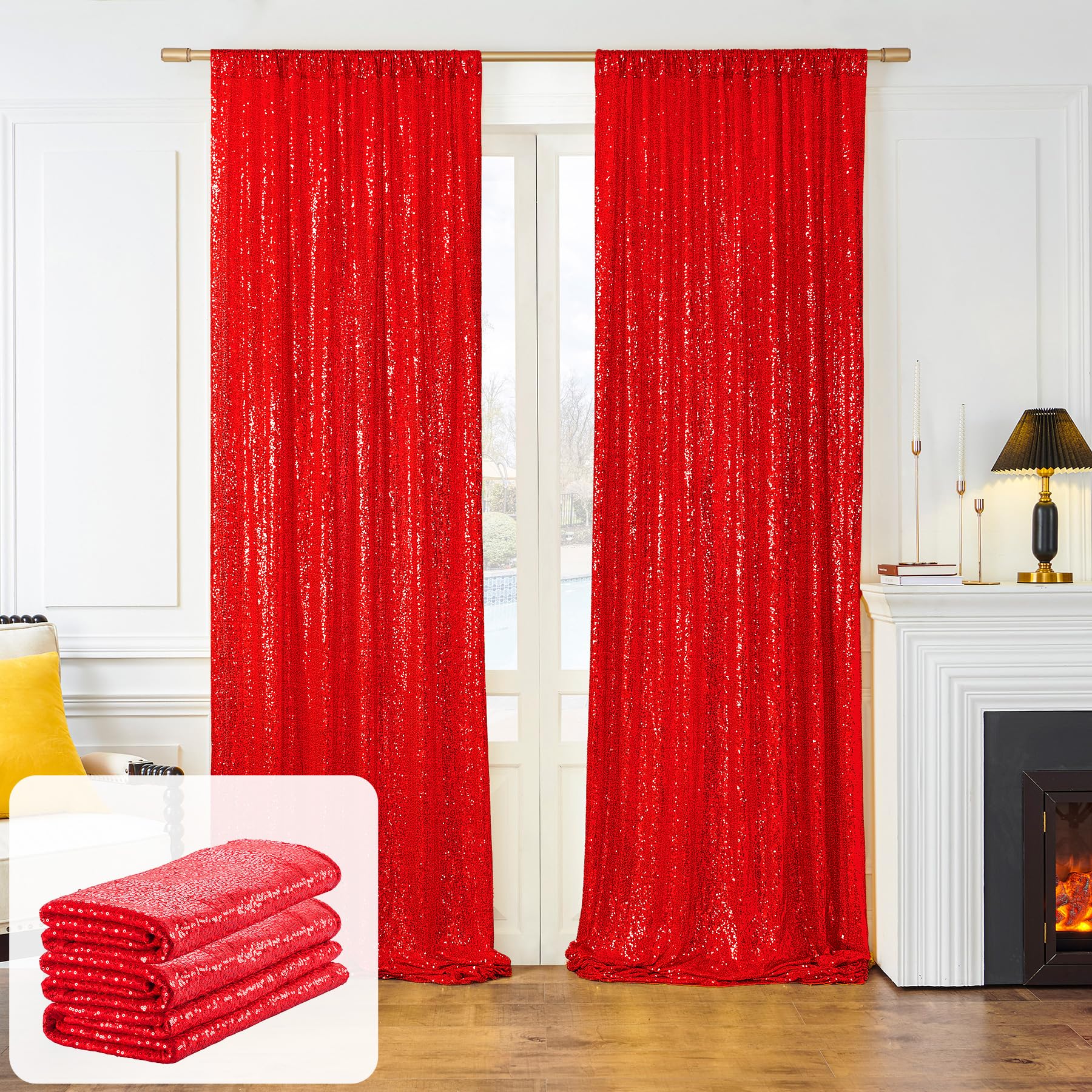 Amazon.com: Outpain 8ft x 10ft Red Sequin Backdrop Curtain for Party ...