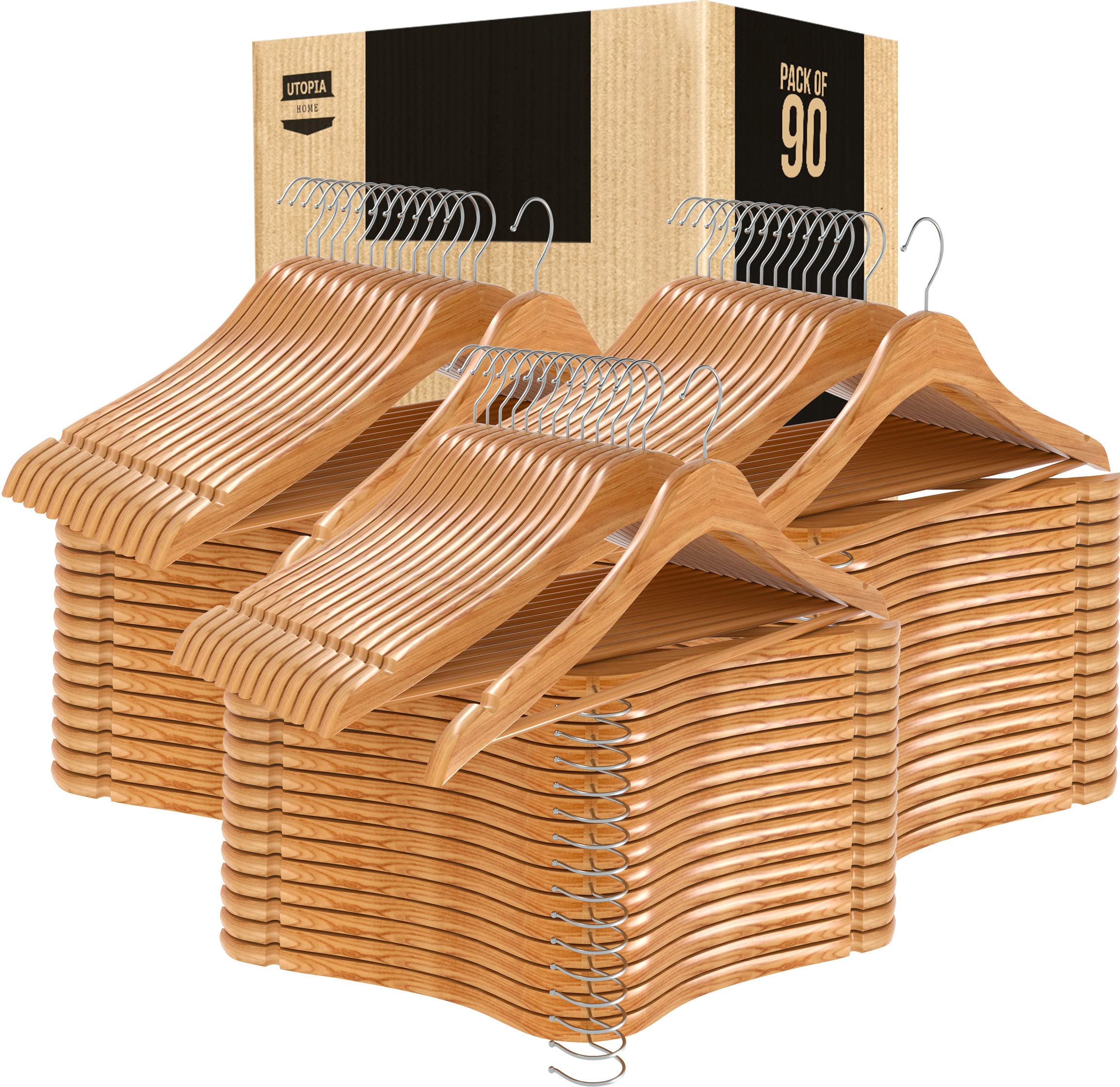 Snapklik.com : Utopia Home Premium Wooden Hangers 90 Pack - Durable ...