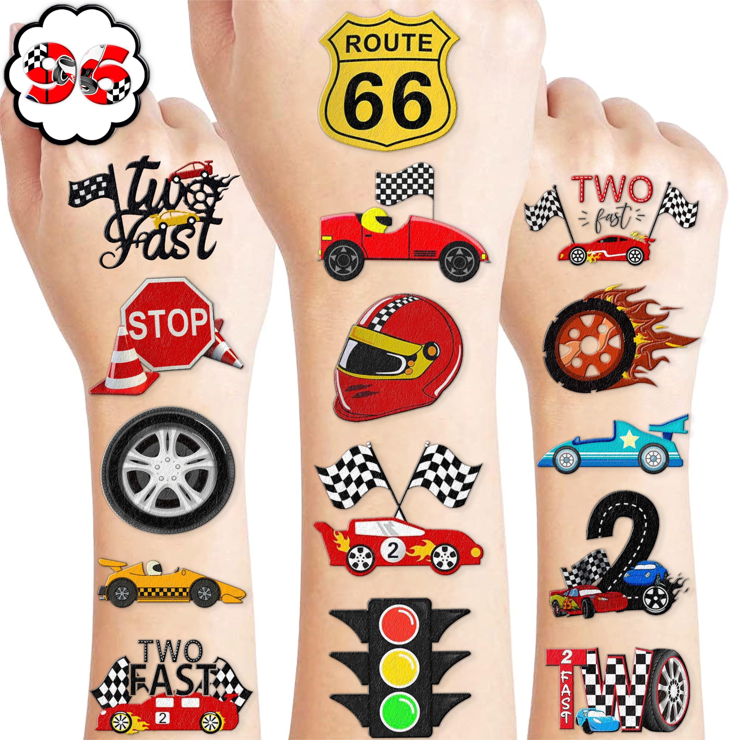 Amazon.com : 100 PCS Two Fast Race Car Temporary Tattoos Stickers Theme ...